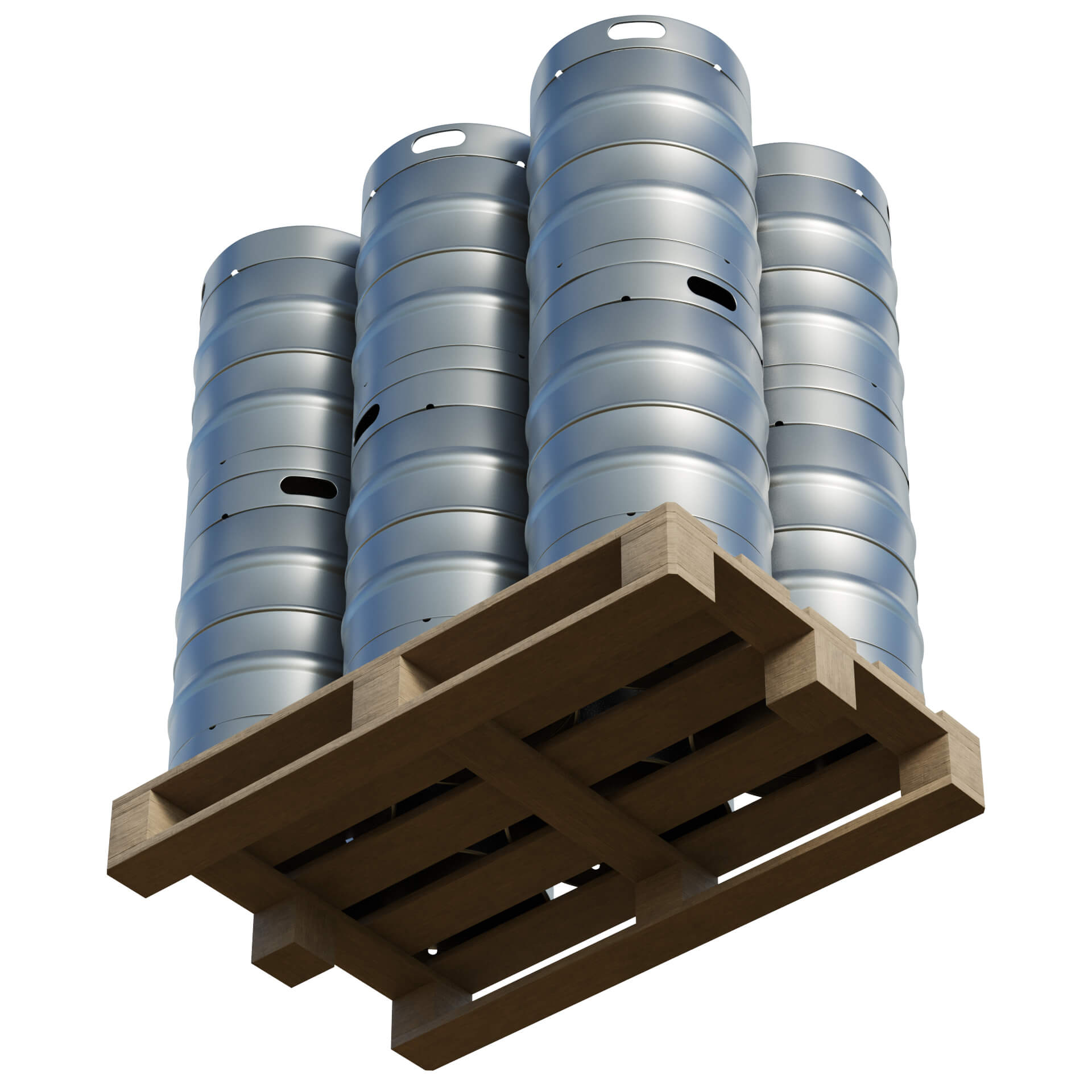Beer Kegs on Wooden Pallet - 3D Model by Cactus3D