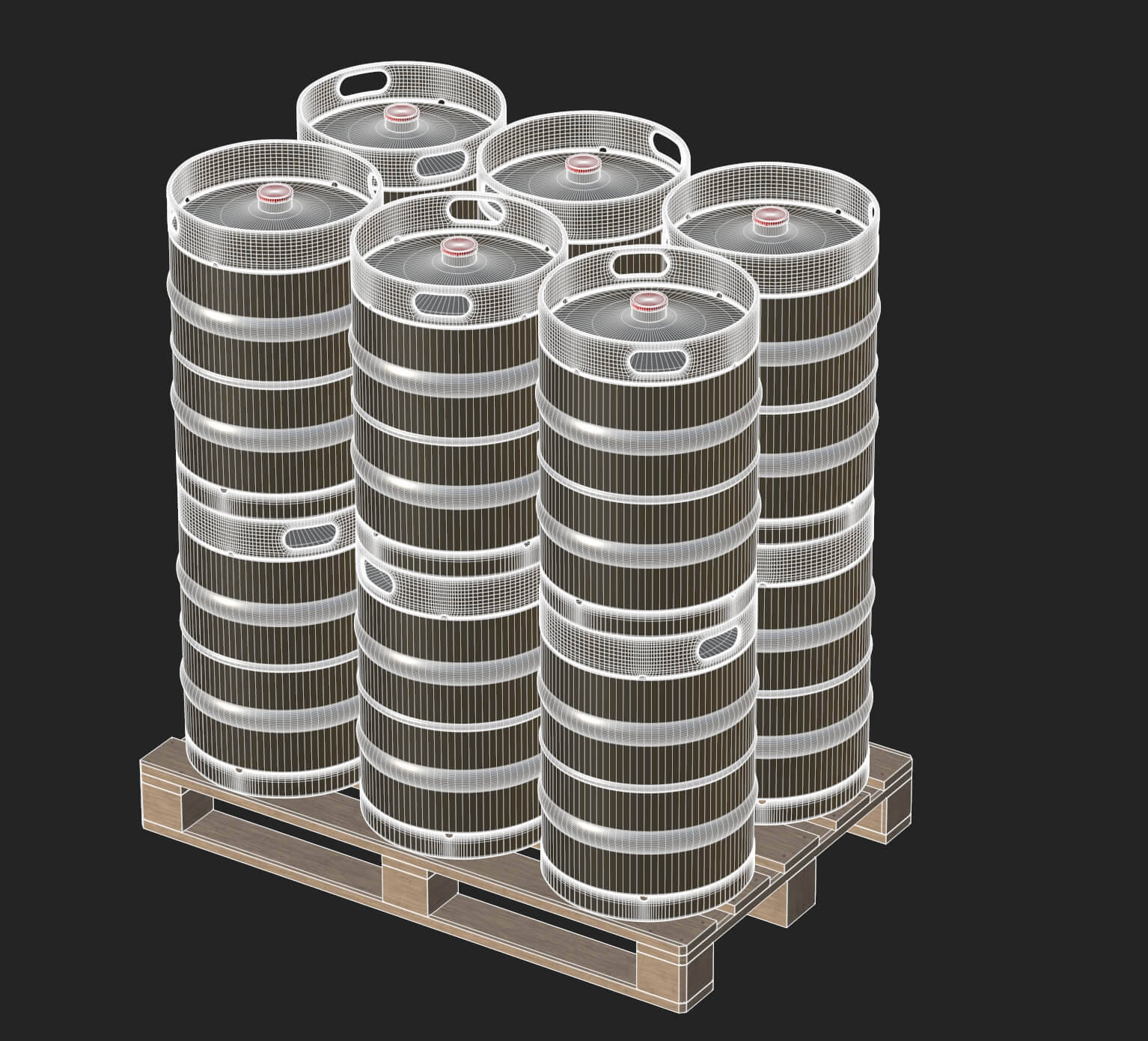 Beer Kegs on Wooden Pallet - 3D Model by Cactus3D