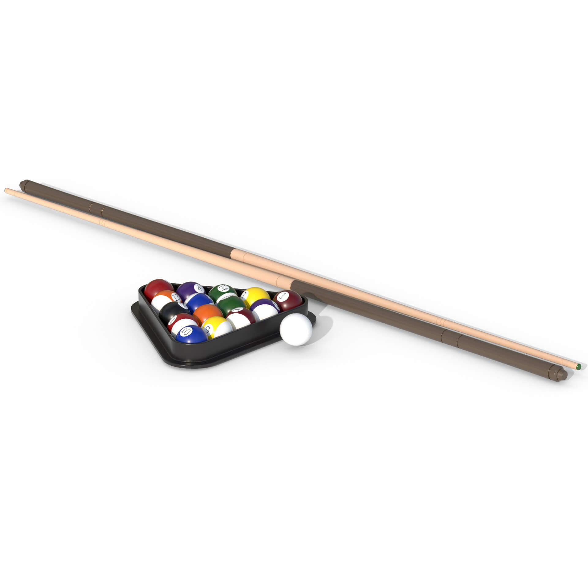 Billiards Balls and Cue Sticks - 3D Model by Cactus3D