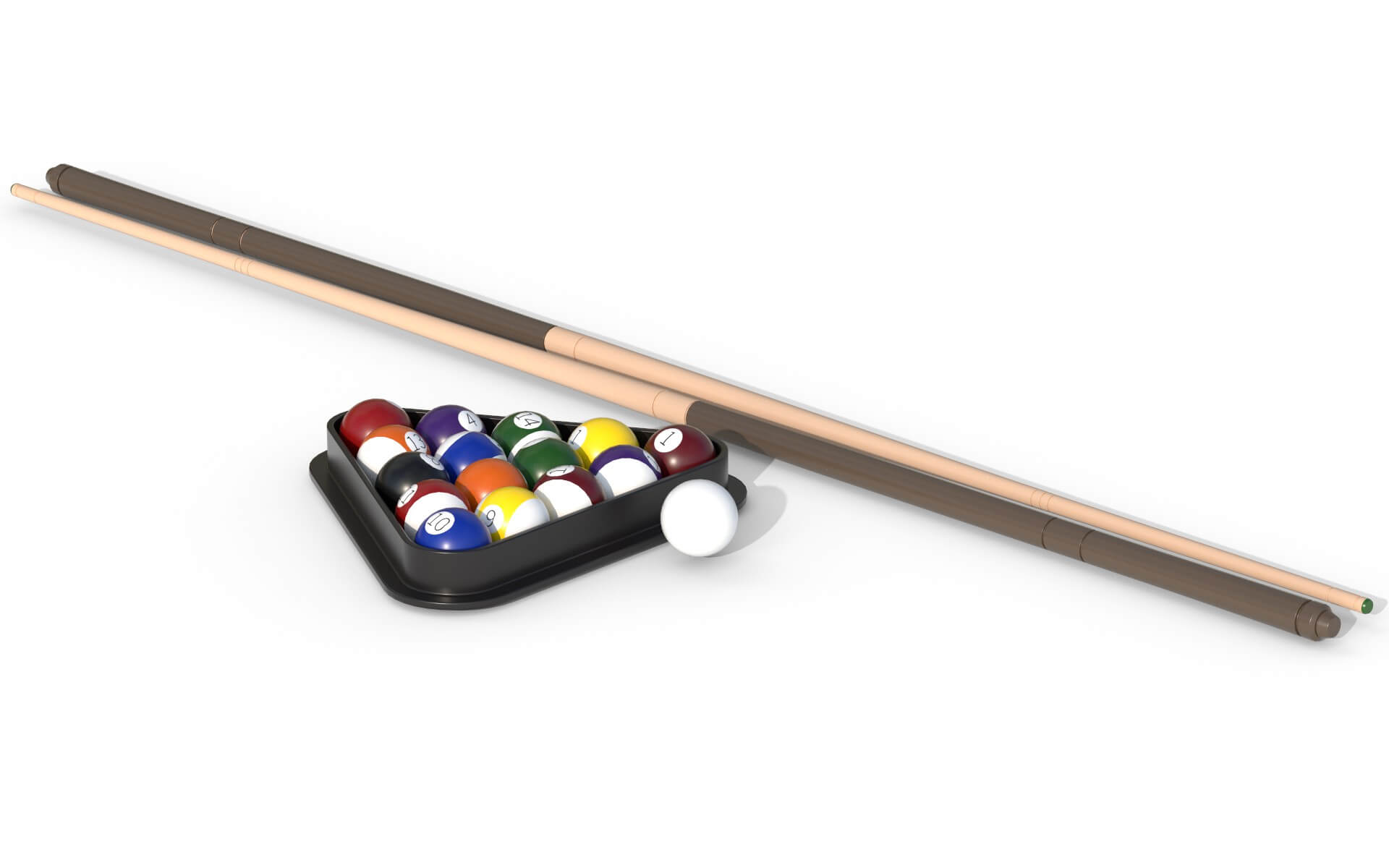 Billiards Balls and Cue Sticks - 3D Model by Cactus3D