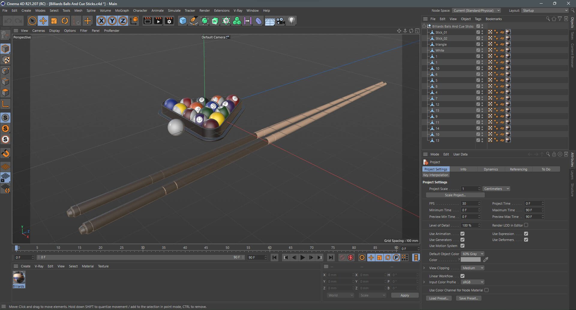 Billiards Balls and Cue Sticks - 3D Model by Cactus3D