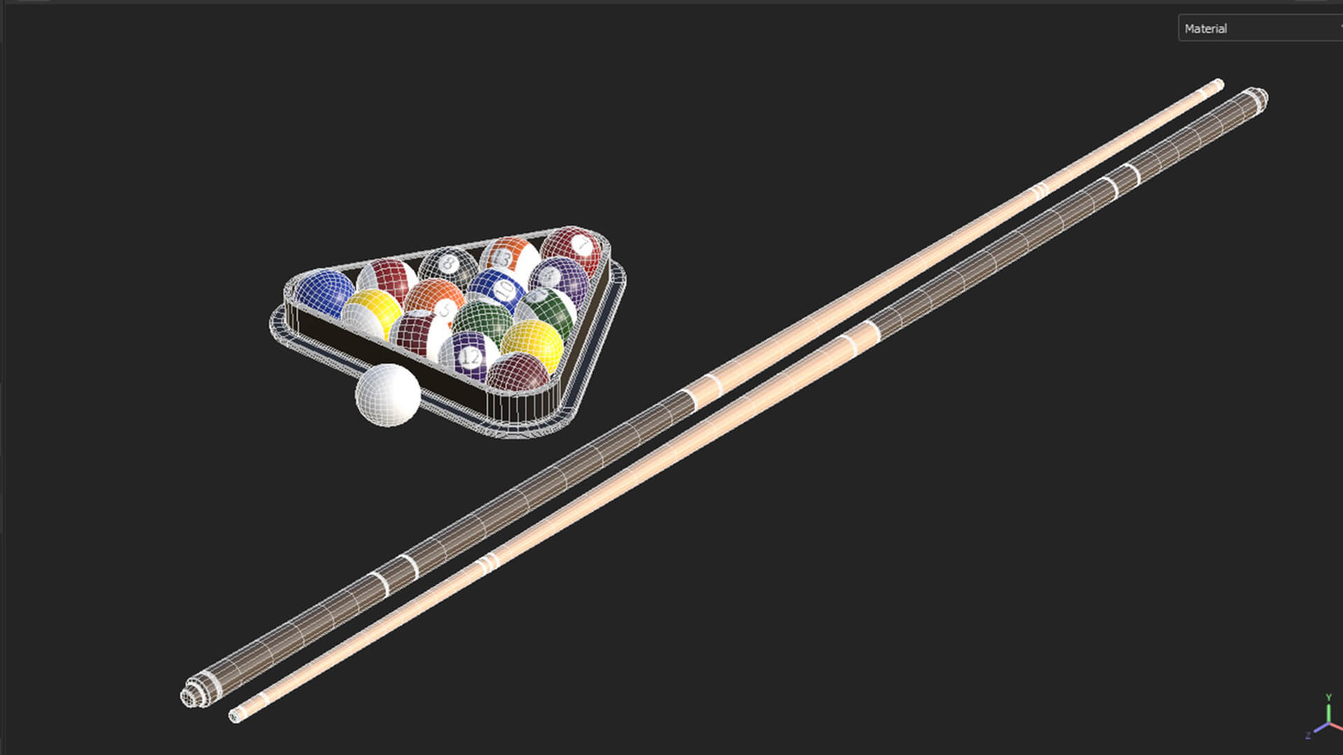 Billiards Balls and Cue Sticks - 3D Model by Cactus3D