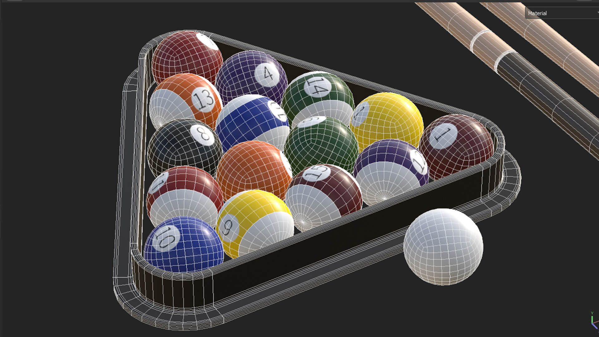 Billiards Balls and Cue Sticks - 3D Model by Cactus3D