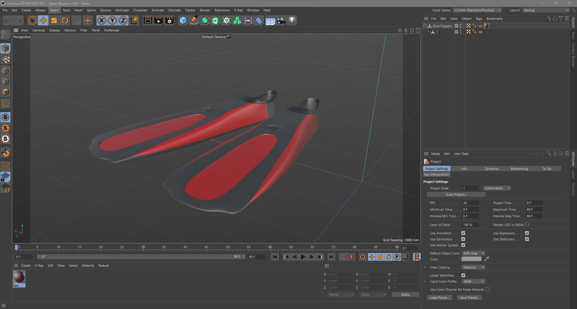 Dive Flippers Red - 3D Model by Cactus3D