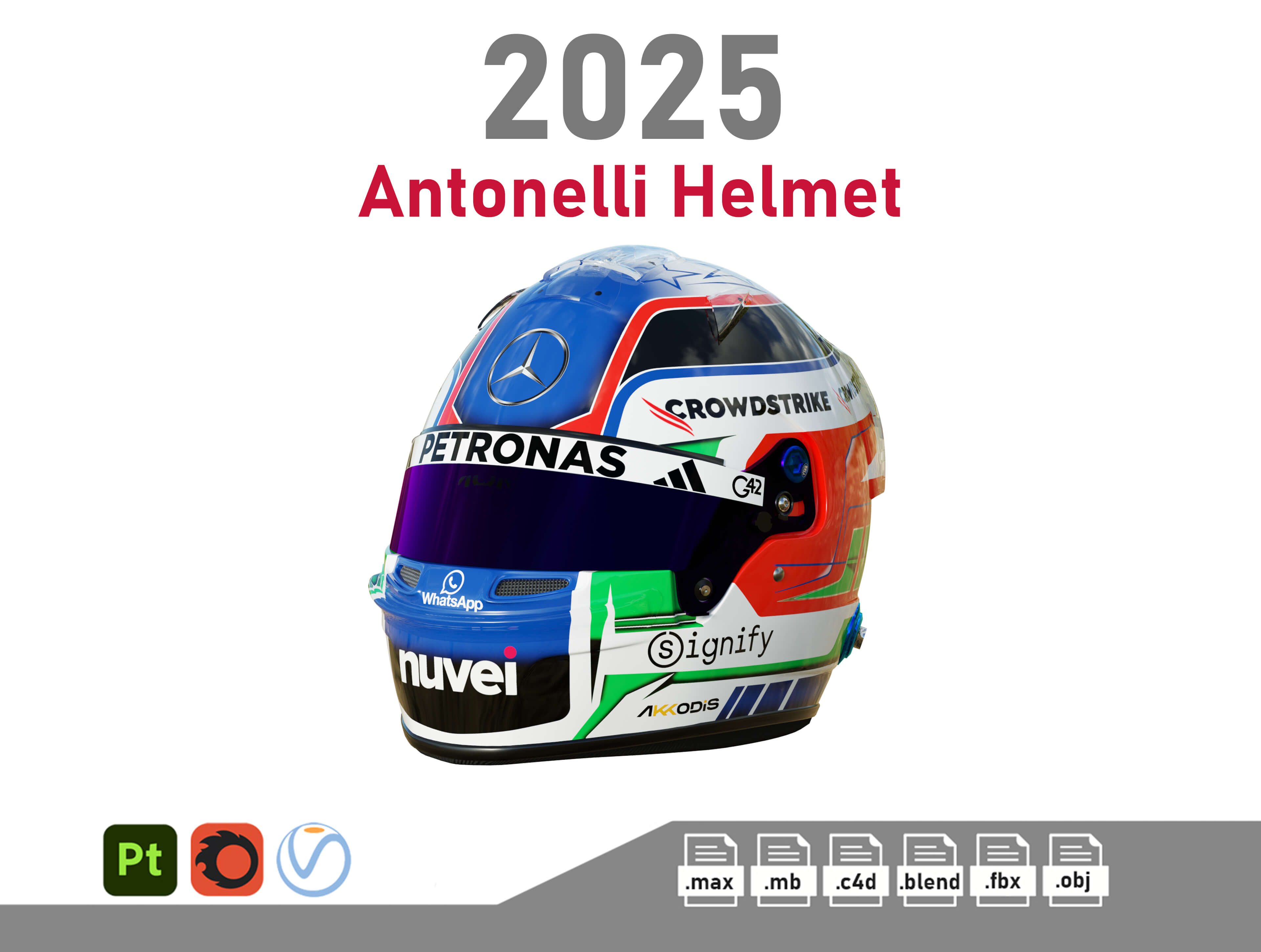 F1 Andrea Kimi Antonelli Helmet 2025 - 3D Model by Cactus3D