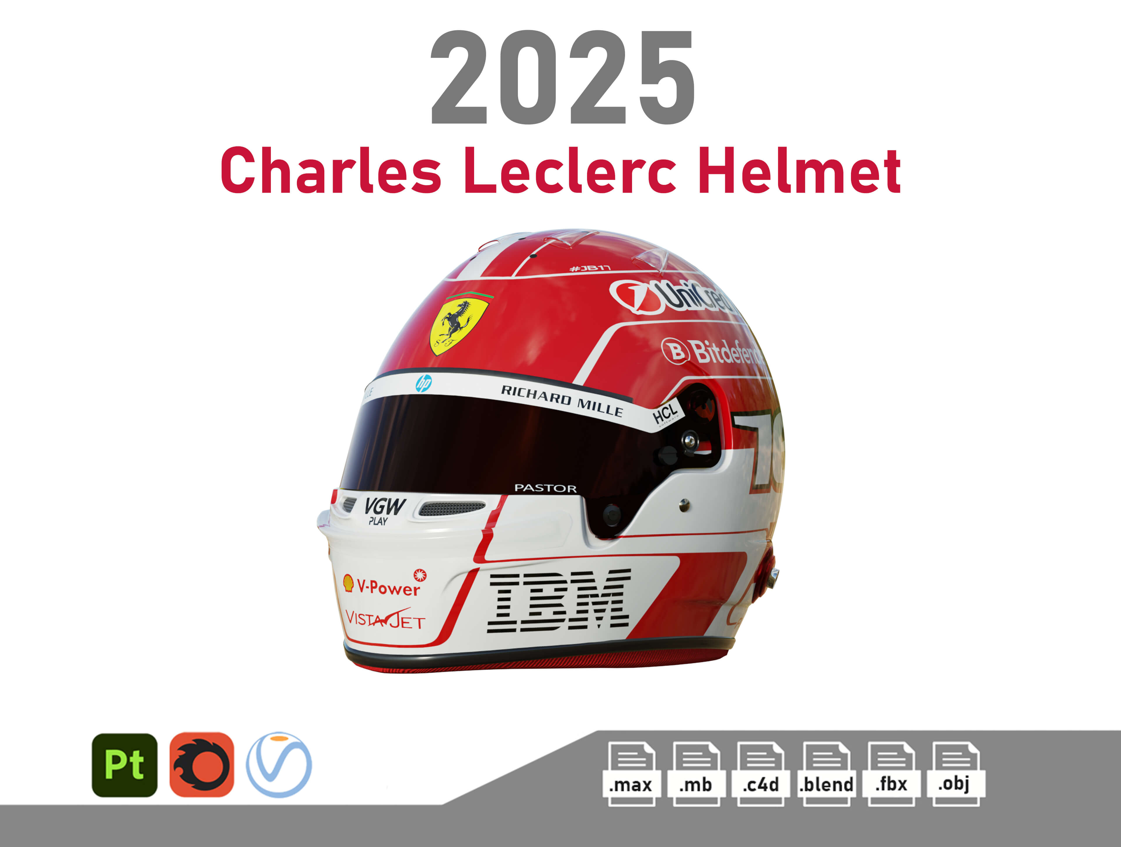 F1 Charles Leclerc Helmet 2025 - 3D Model by Cactus3D