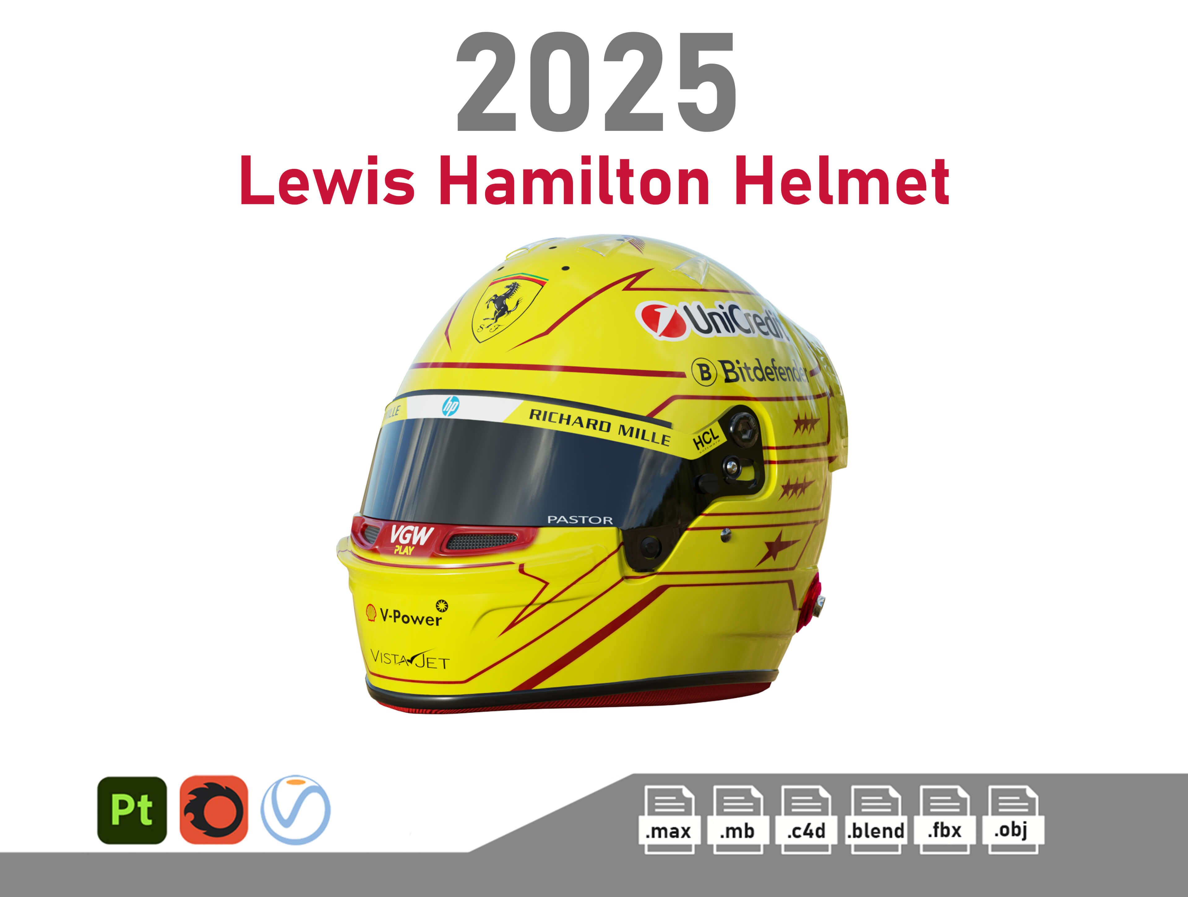 F1 Lewis Hamilton Helmet 2025 - 3D Model by Cactus3D