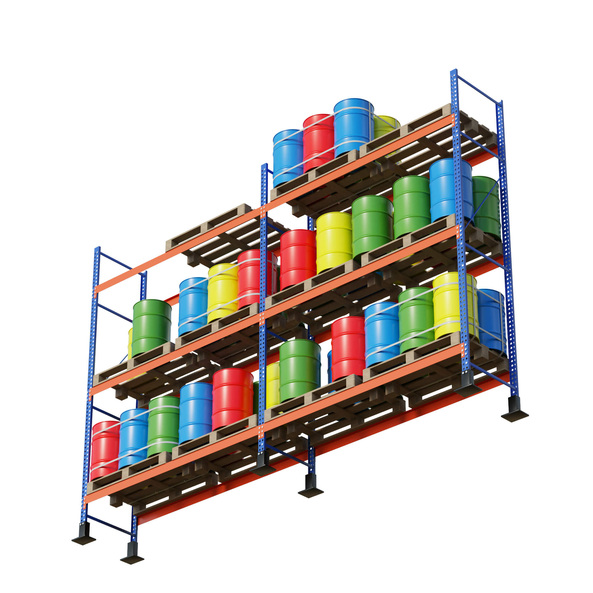 Metal Shelf Pallet Rack and Barrels - 3D Model by Cactus3D