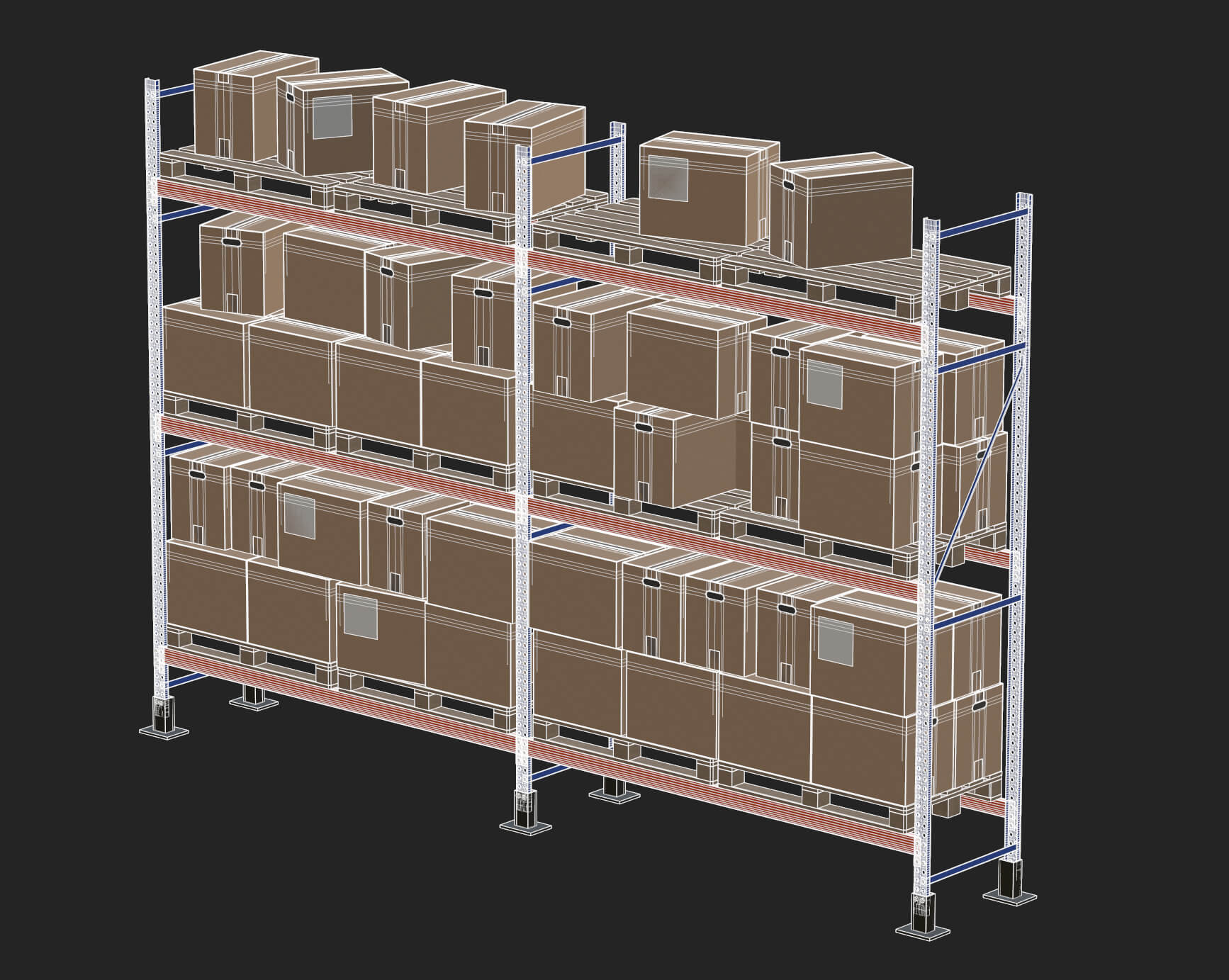 Metal Shelf Pallet Rack and Cardboard Boxes - 3D Model by Cactus3D