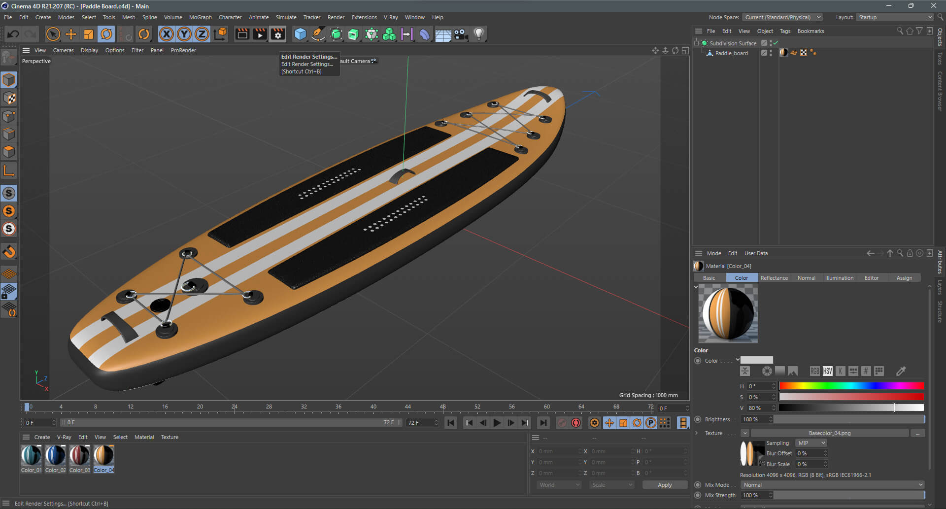 Paddle Board 4 Colors Collection - 3D Model by Cactus3D