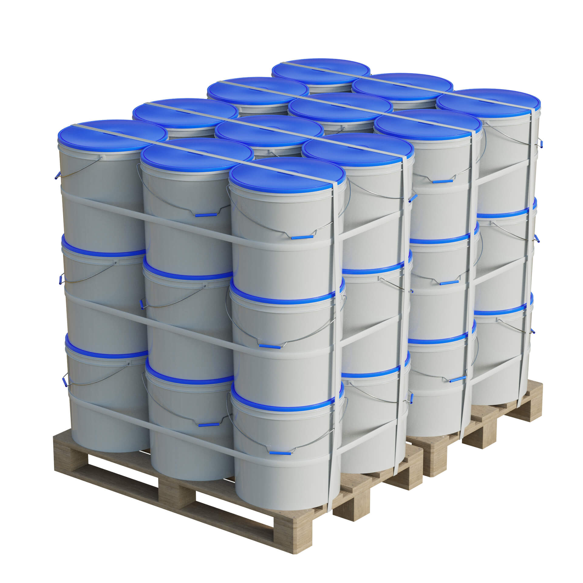 Plastic Paint Buckets on Wood Pallets - 3D Model by Cactus3D