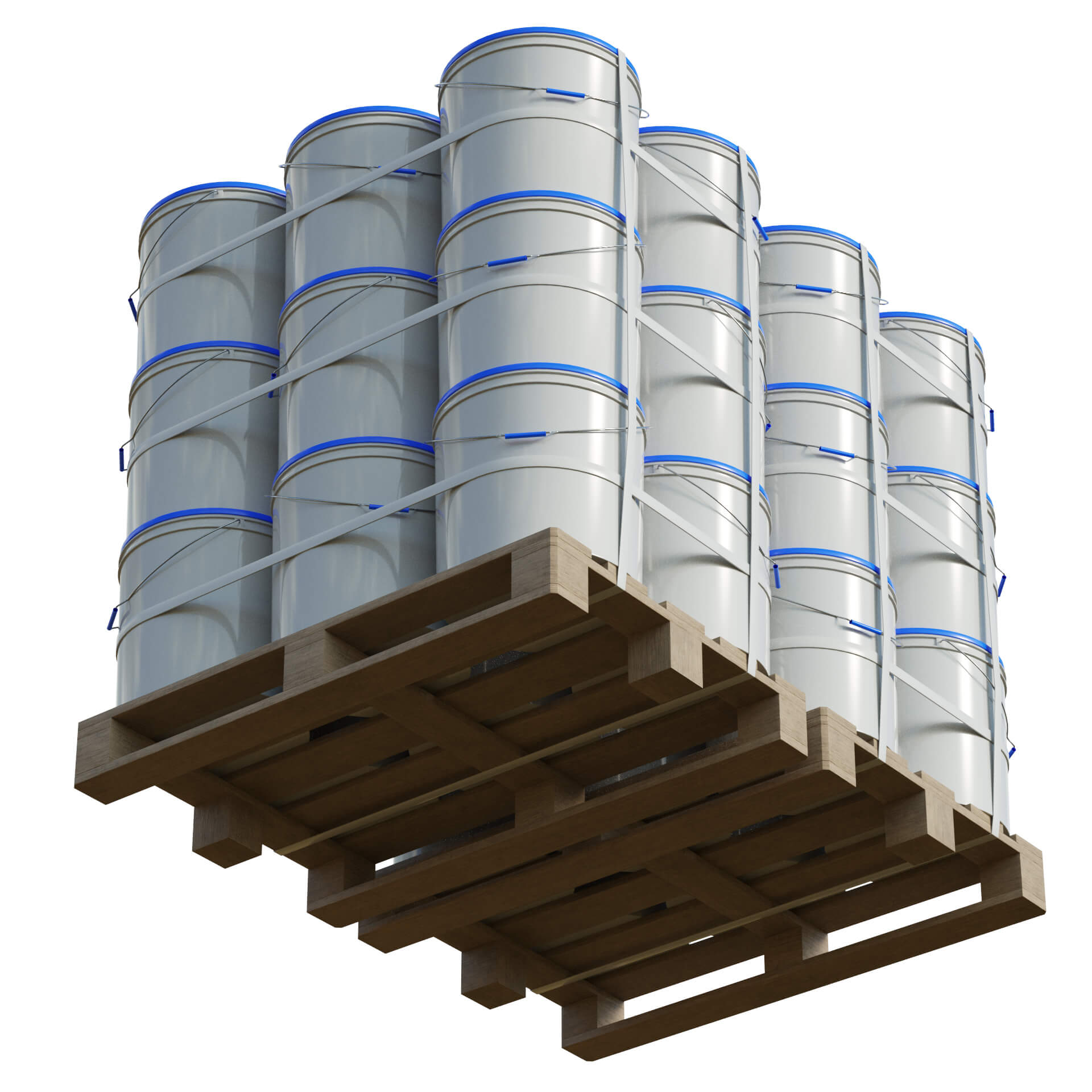 Plastic Paint Buckets on Wood Pallets - 3D Model by Cactus3D