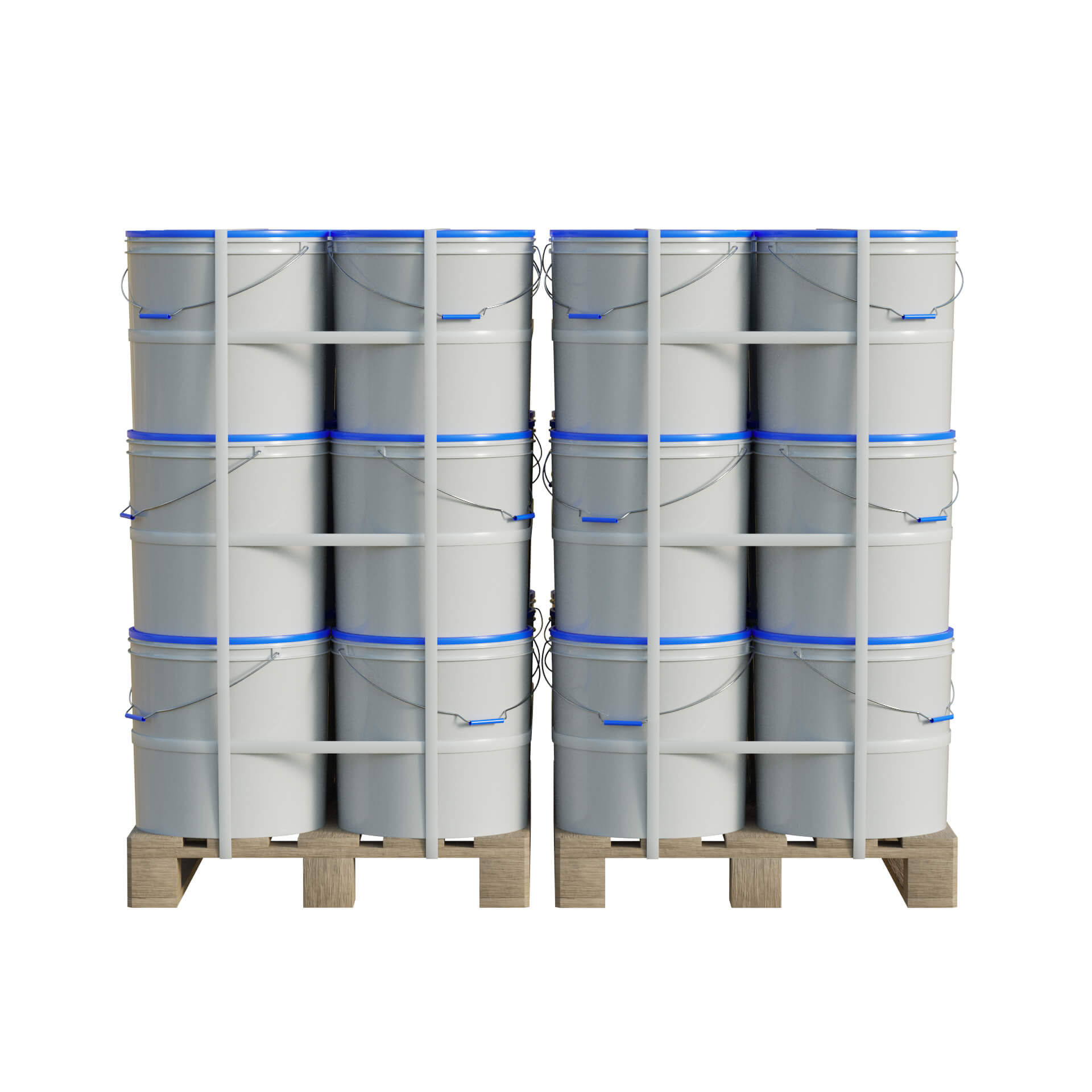 Plastic Paint Buckets on Wood Pallets - 3D Model by Cactus3D