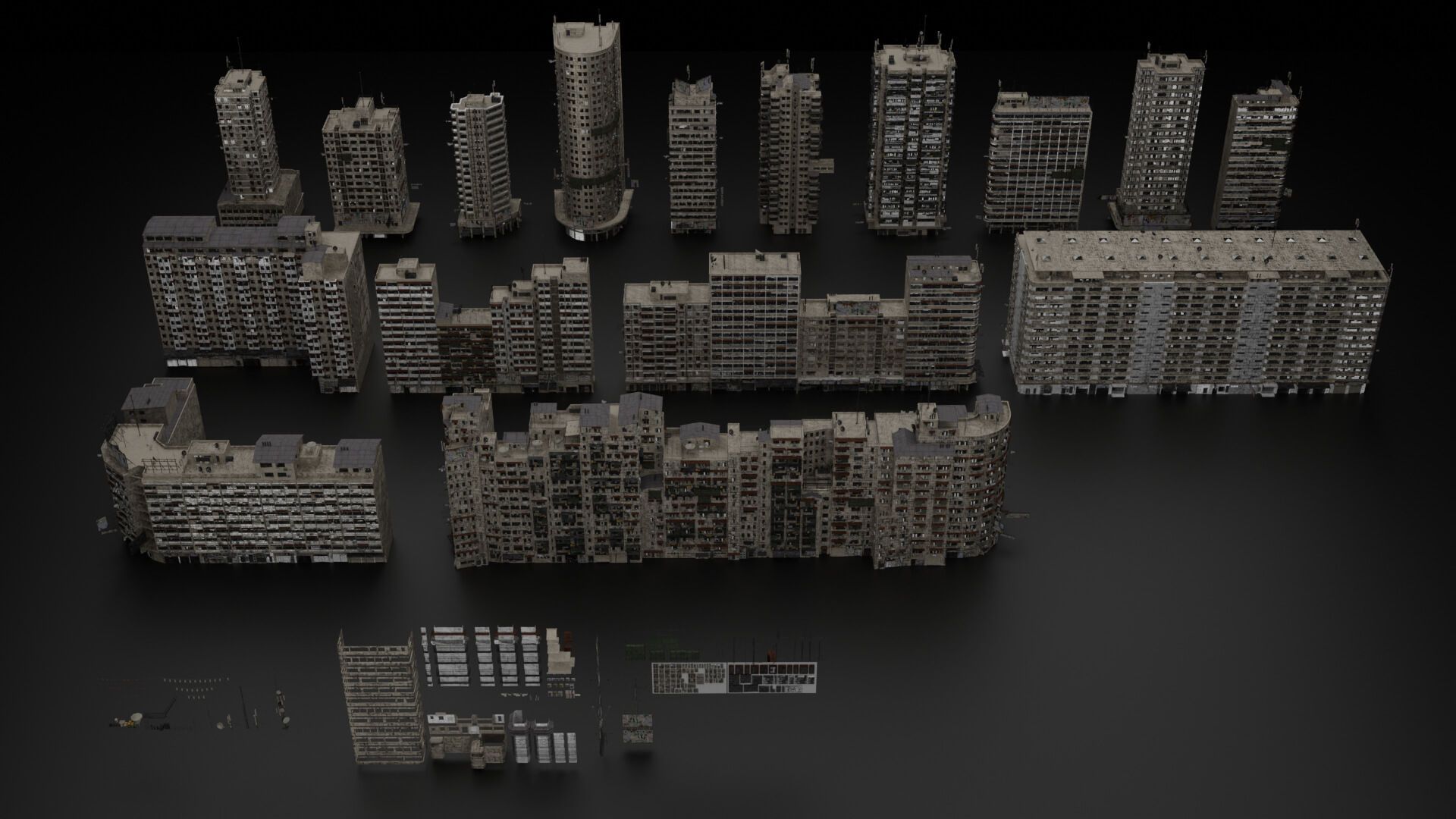 Kowloon Slums Modular Kit - 3D Model by CADFORGE