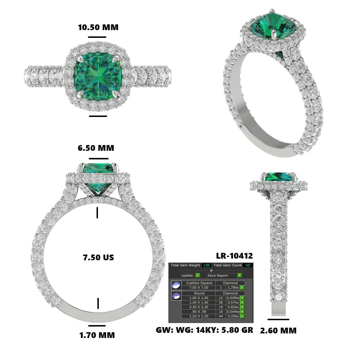 Cushion Solitaire Ring - 3D Model by cadzone_official