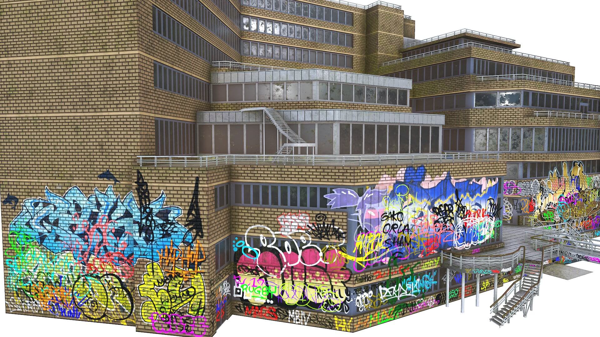 Campus Building Pack 02 - Graffiti Edition 3D Model by CallumFTW