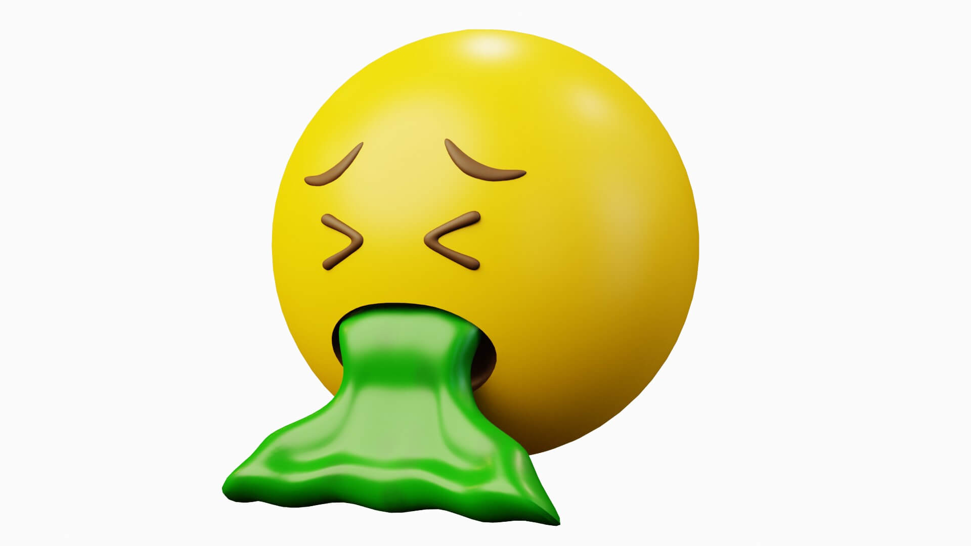 Green Vomit Yellow Ball Emoticon Emoji or Smiley - 3D Model by cangbacang