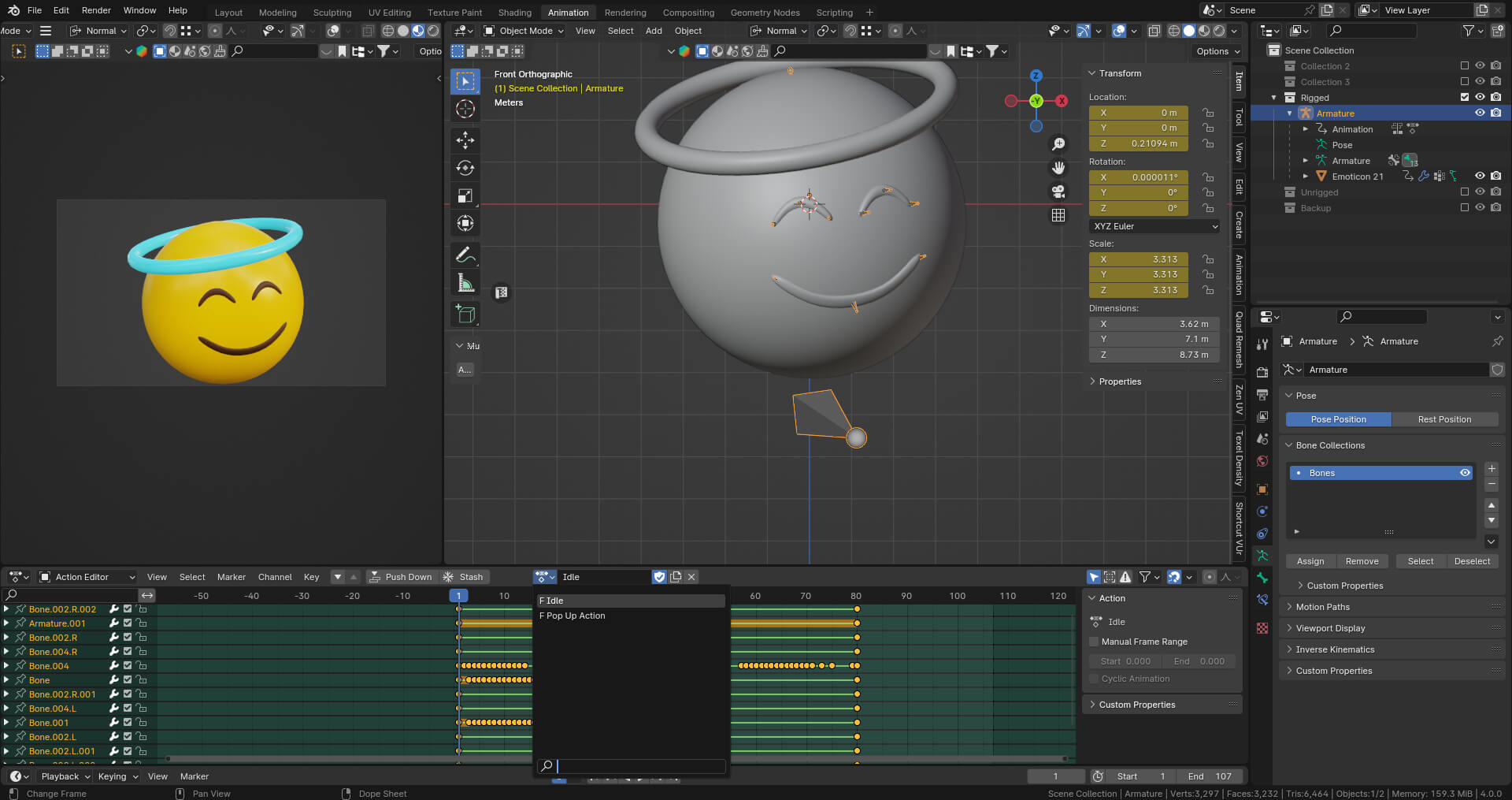 Smile Angelic Halo Yellow Ball Emoji or Smiley - 3D Model by cangbacang