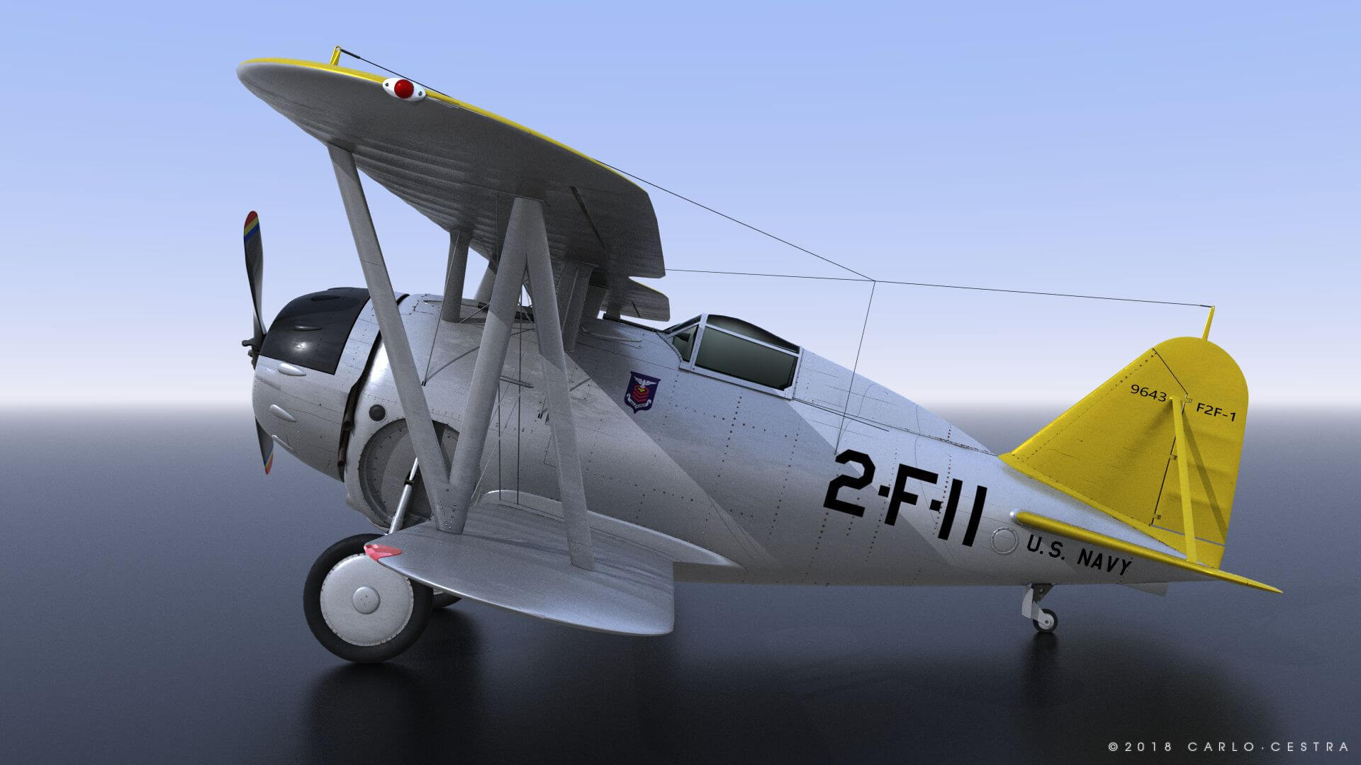 Grumman F2F-1 USS Lexington CV-2 1940 3D Model by Carlo Cestra