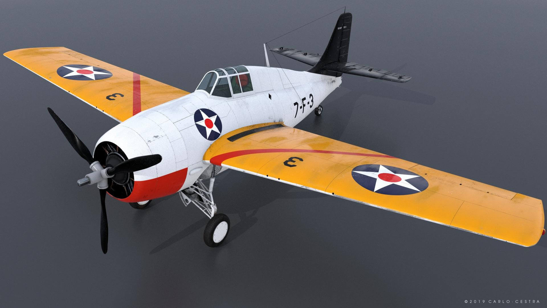 Grumman F4F-3 Wildcat VF7-7F3 3D Model by Carlo Cestra