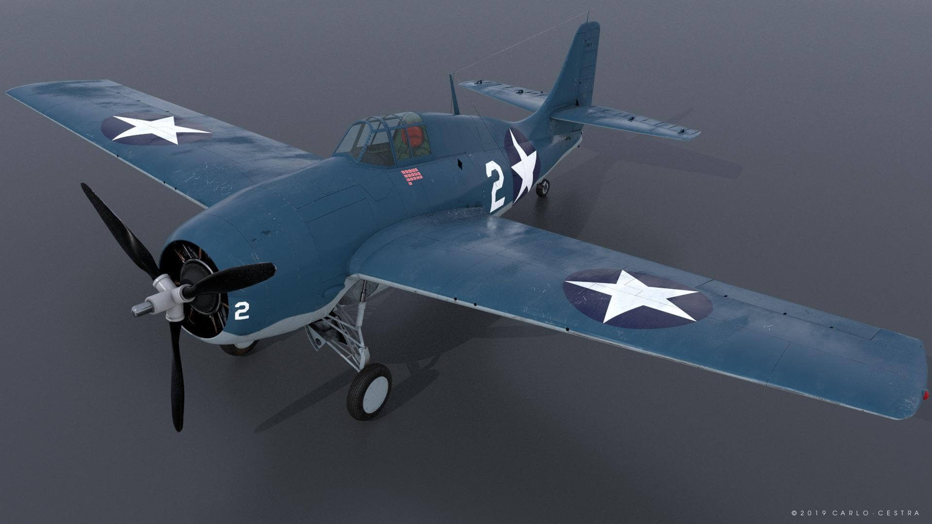 Grumman F4F-3 Wildcat VMF-222 3D Model by Carlo Cestra