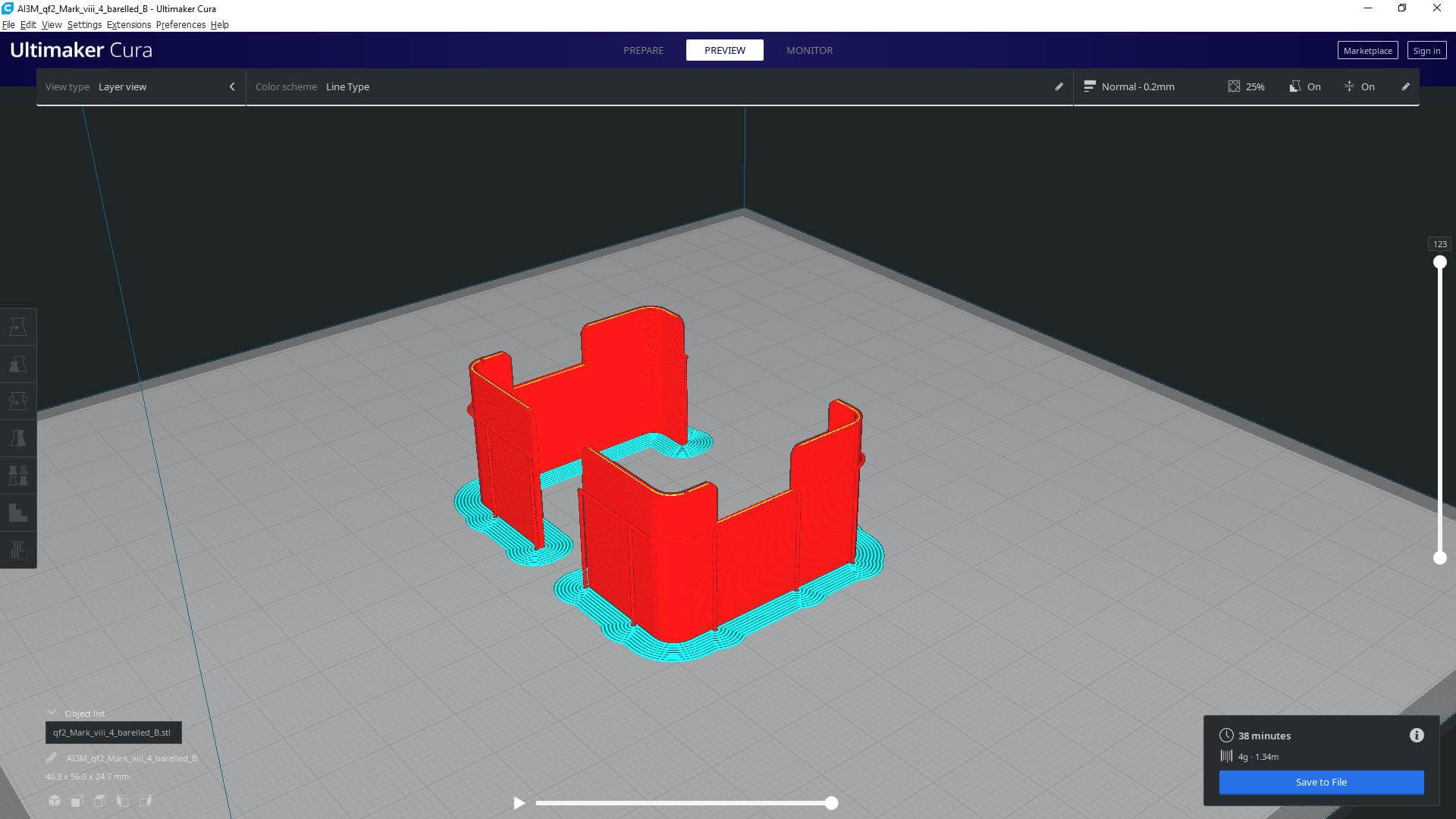 QF2-pdr Mark VIII 4 Barelled - 1/72 Scale 3D Model by Carlo Cestra