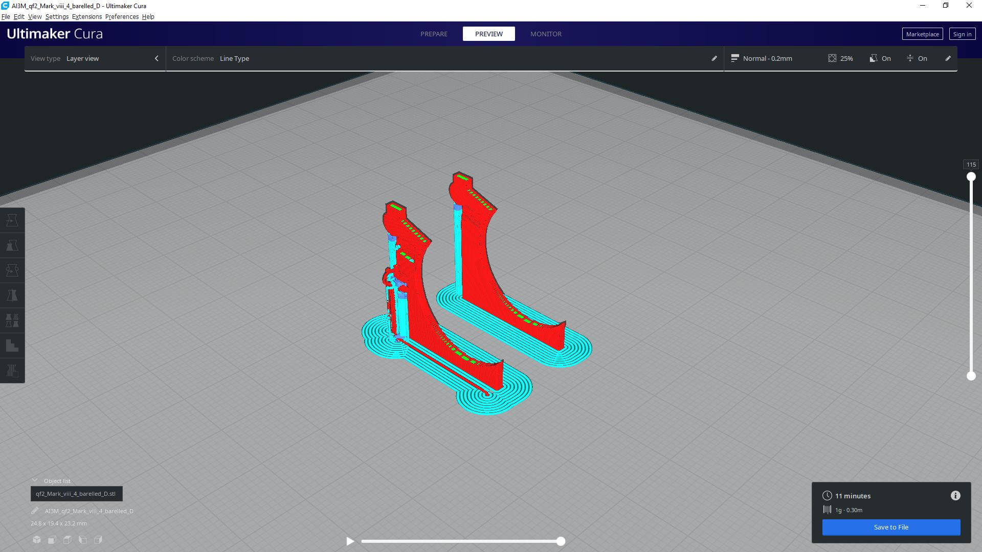 QF2-pdr Mark VIII 4 Barelled - 1/72 Scale 3D Print Model by Carlo Cestra