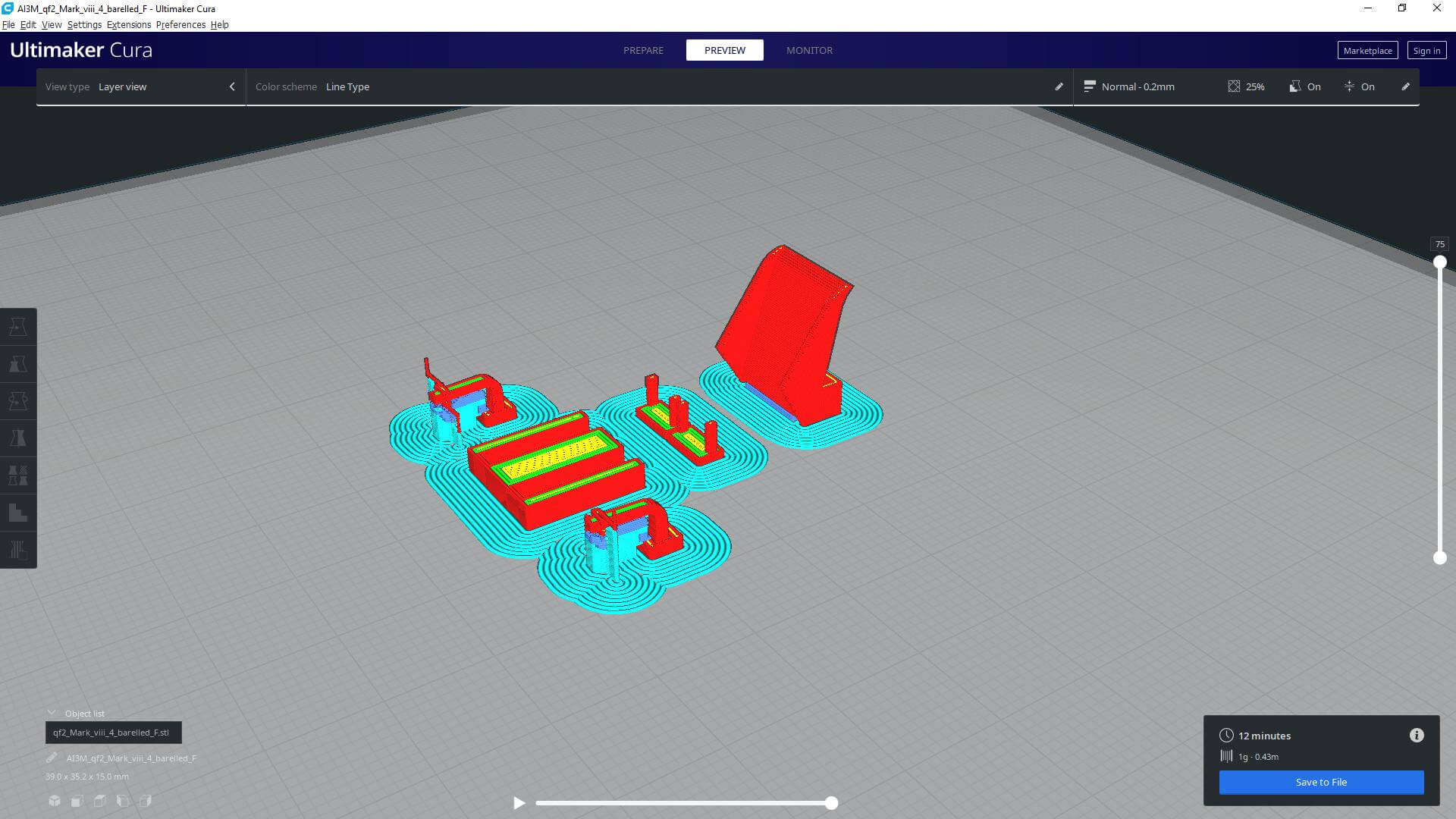 QF2-pdr Mark VIII 4 Barelled - 1/72 Scale 3D Model by Carlo Cestra