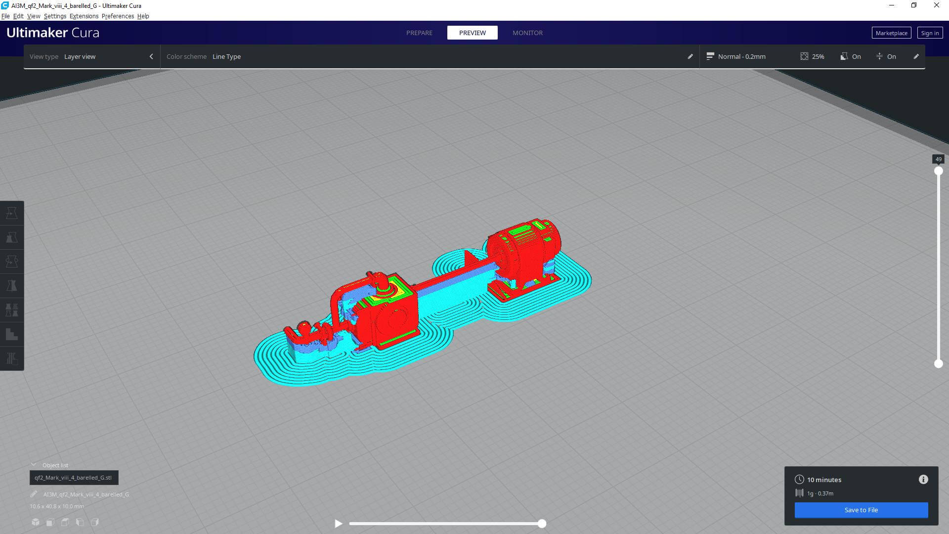 QF2-pdr Mark VIII 4 Barelled - 1/72 Scale 3D Model by Carlo Cestra
