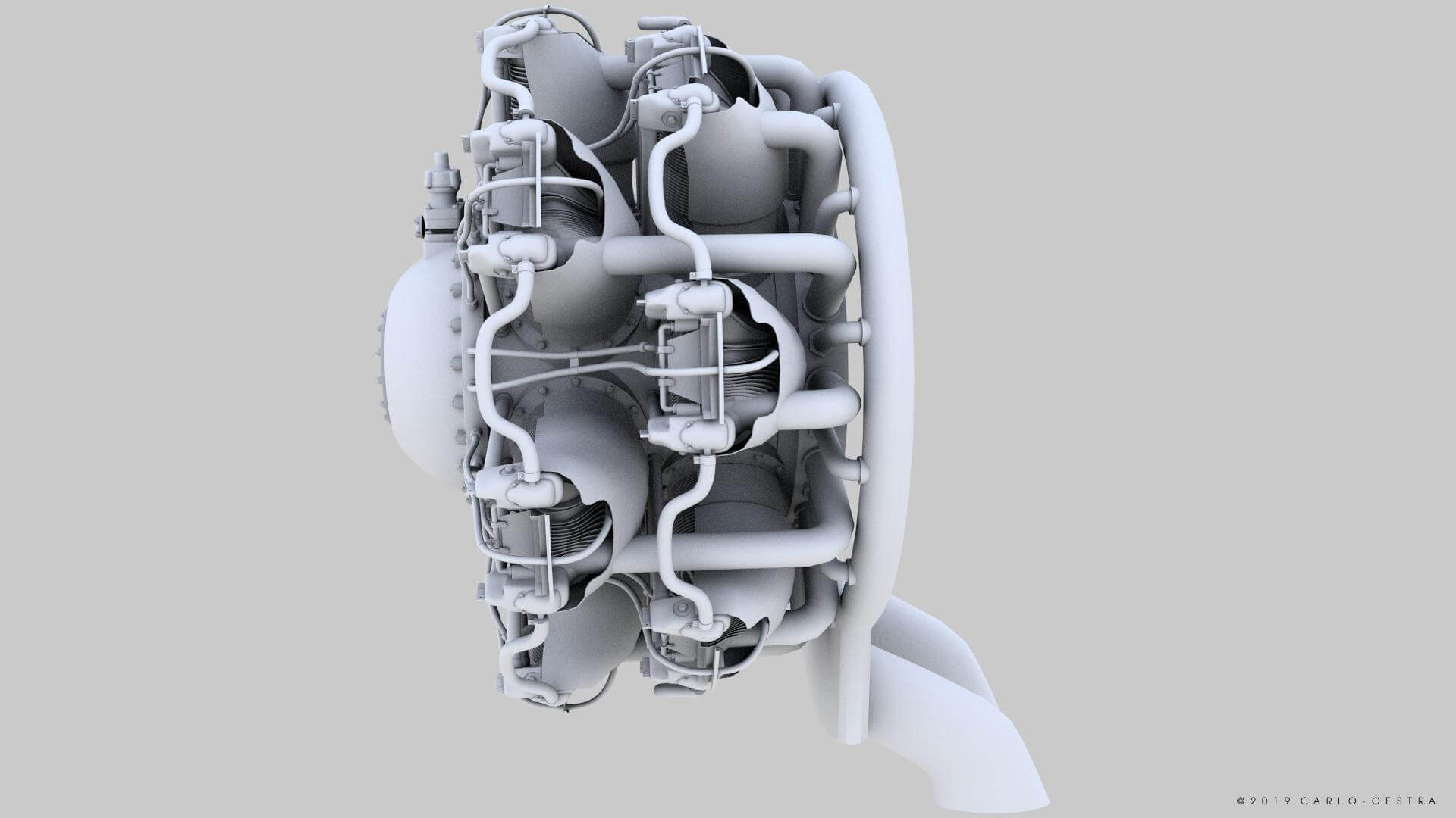 R-1830 Twin Wasp Aircraft Engine 3D Model by Carlo Cestra
