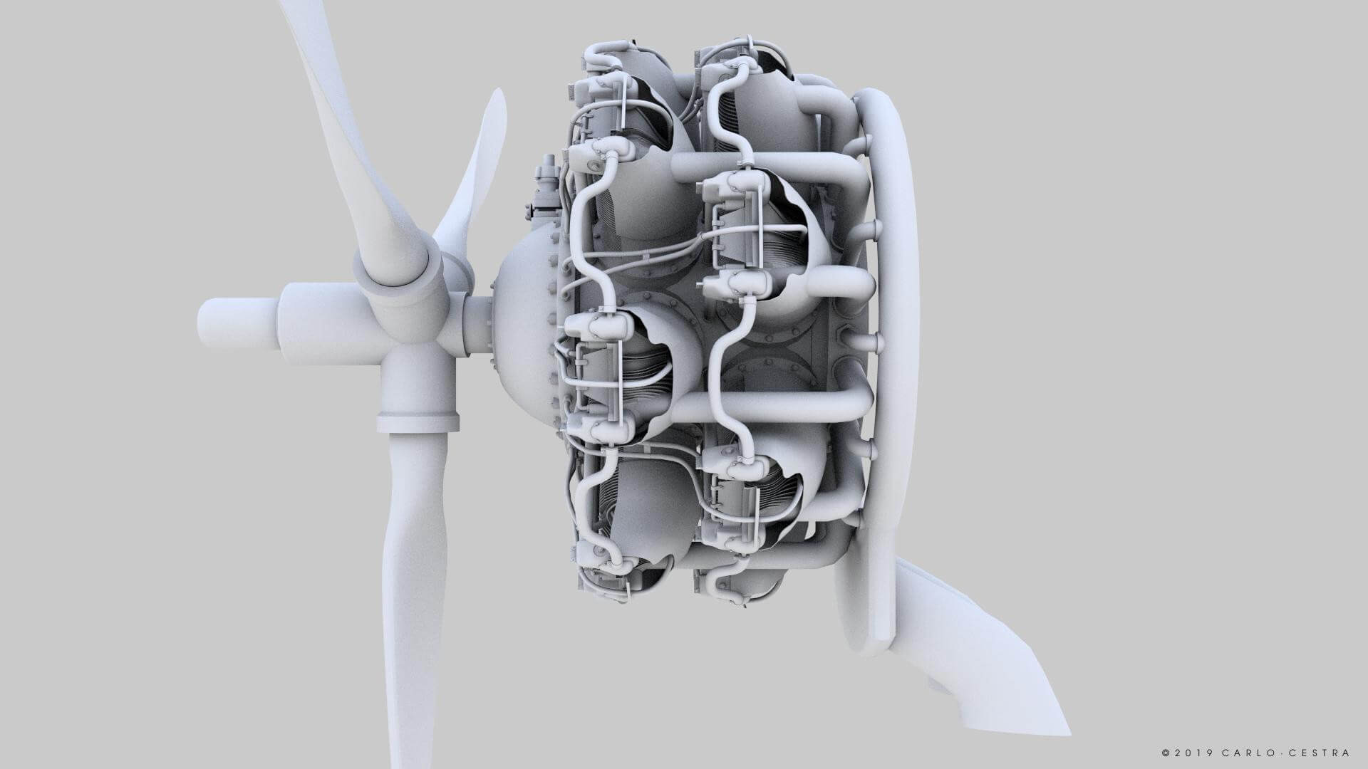 R-1830 Twin Wasp Aircraft Engine 3D Model by Carlo Cestra
