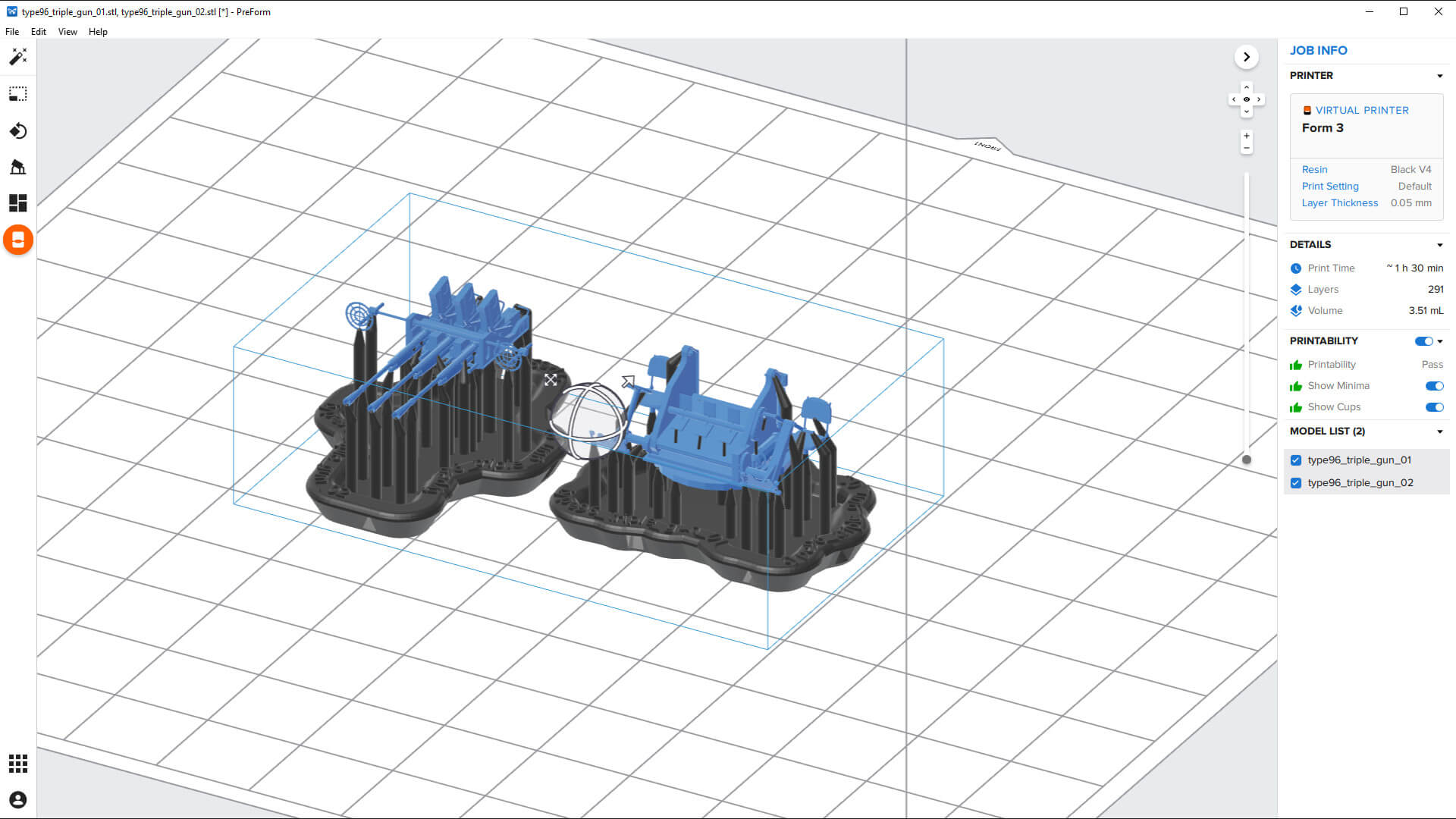 Type 96 25mm Triple Mount Gun 1/100 Scale - 3D Model by Carlo Cestra