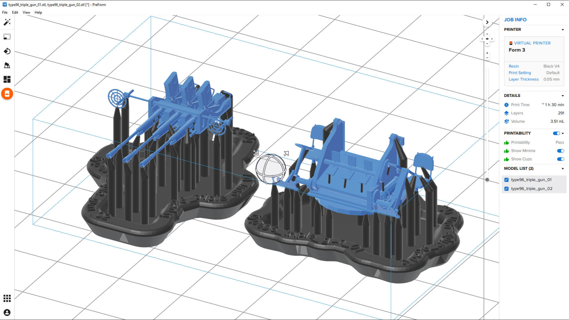 Type 96 25mm Triple Mount Gun 1/100 Scale - 3D Model by Carlo Cestra