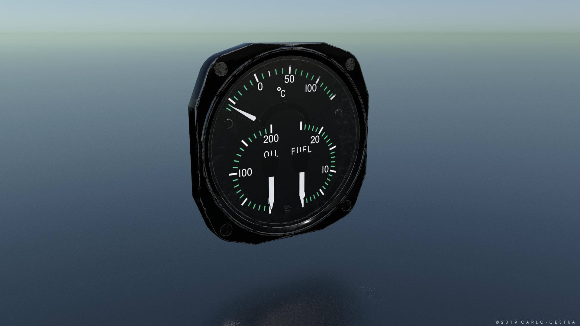 US Fuel-Oil Pressure and Temperature Gauge 3D Model by Carlo Cestra