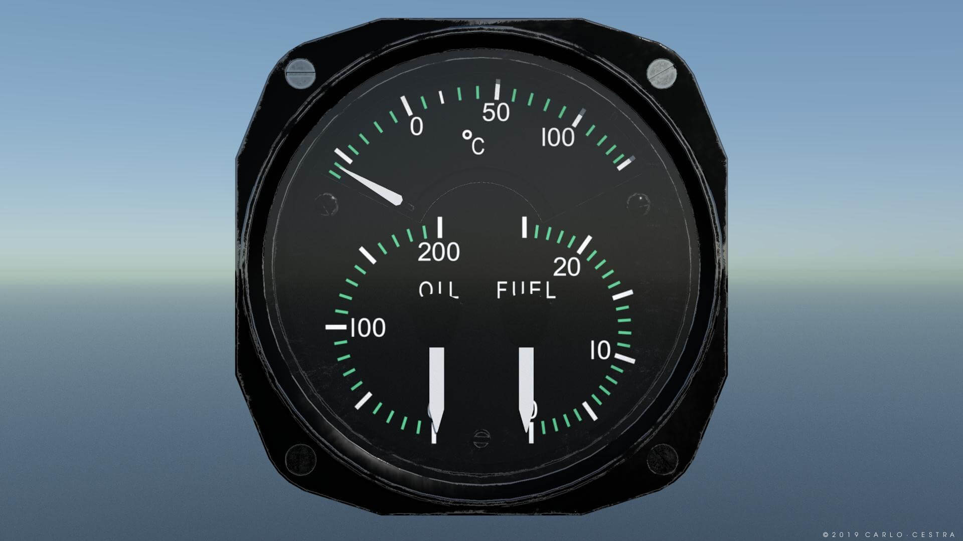 US Fuel-Oil Pressure and Temperature Gauge 3D Model by Carlo Cestra