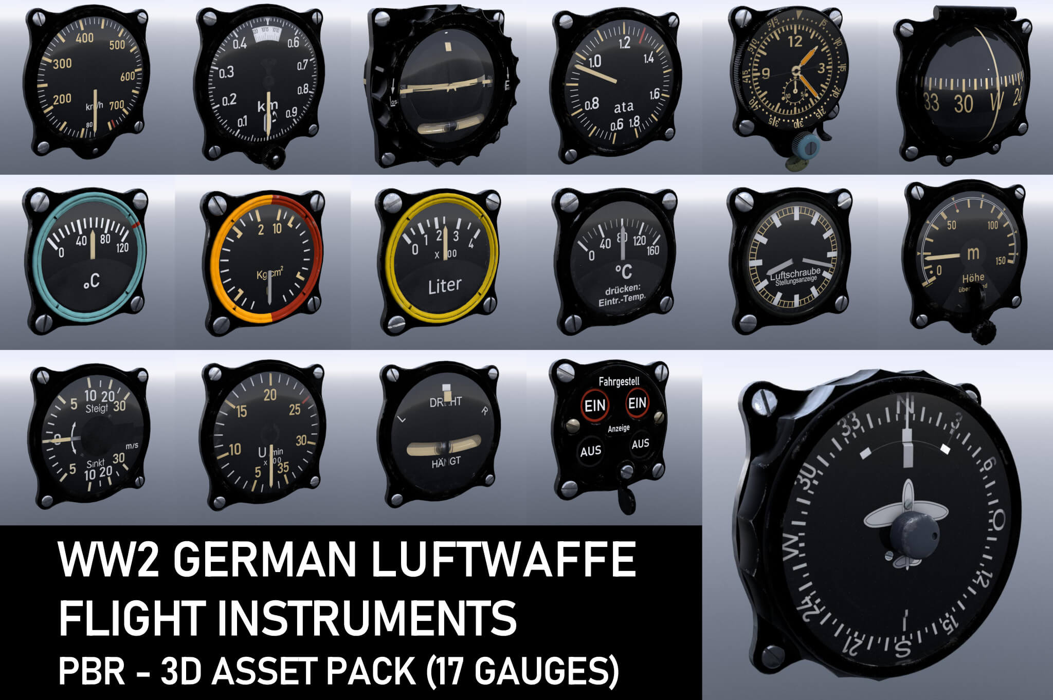 WW2 German Flight Instruments Pack - 3D Model by Carlo Cestra