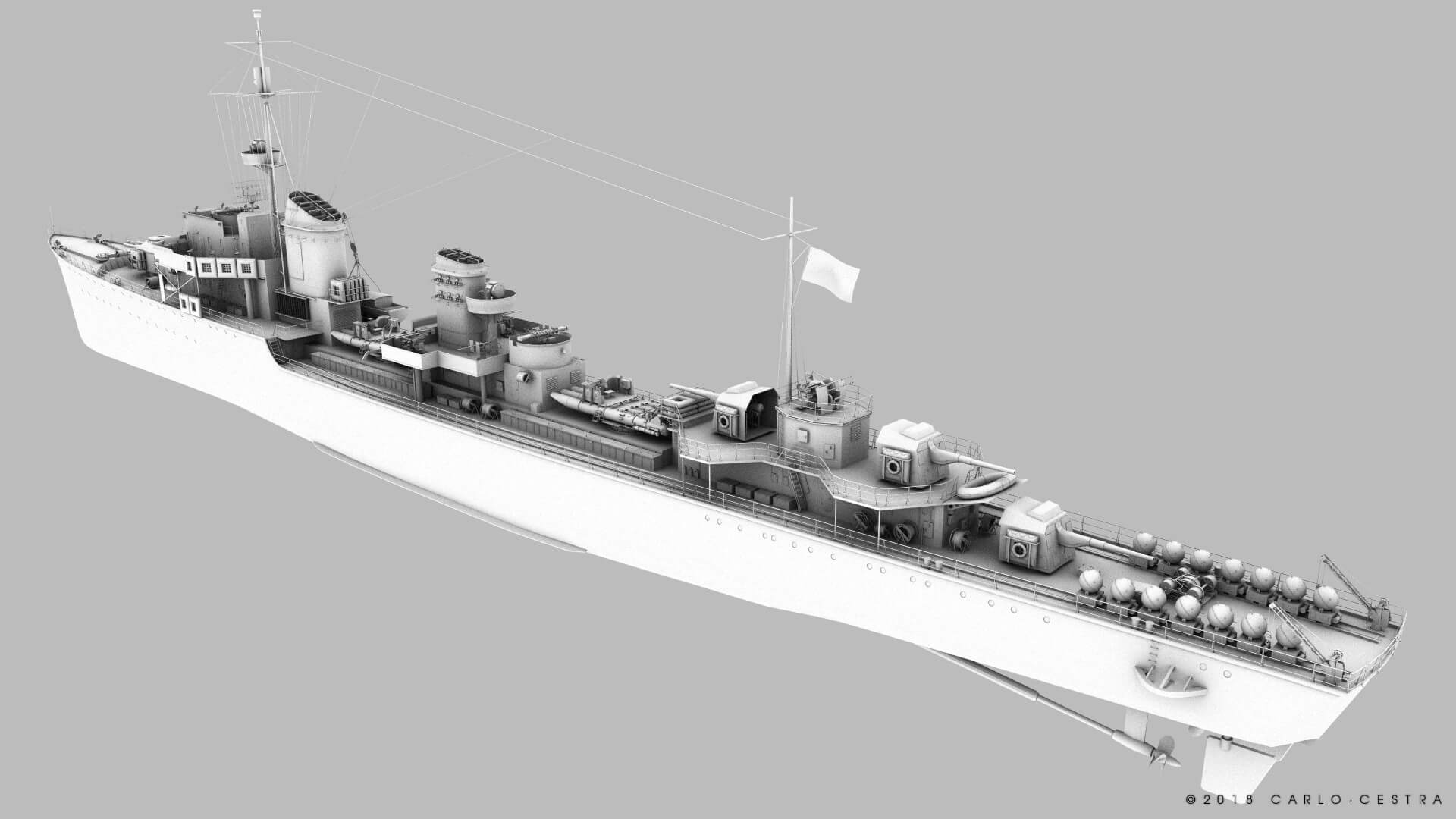 Z-37 Narvik WW2 German Destroyer 3D Model by Carlo Cestra