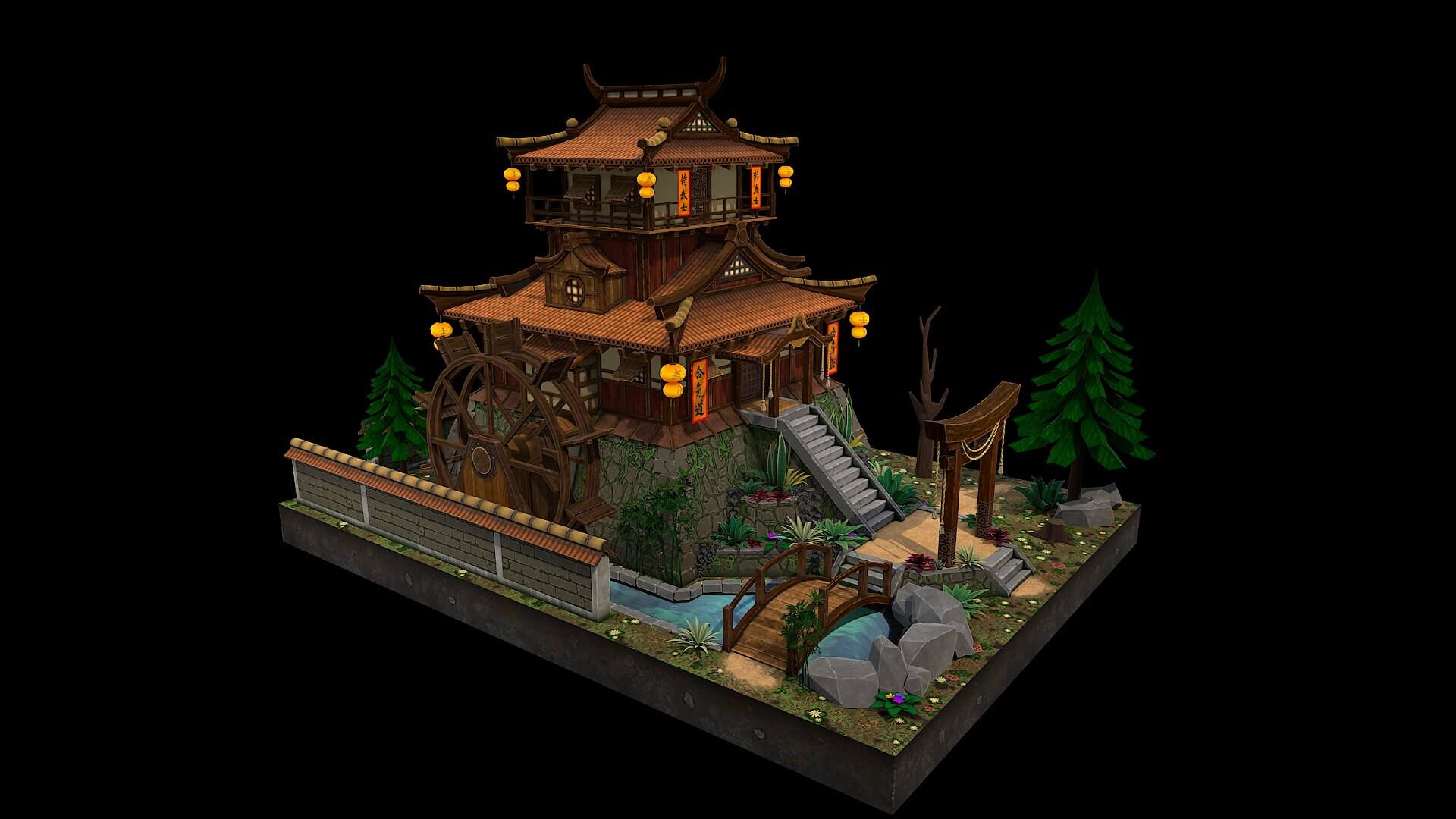 Pagoda Stylized - 3D Model by cat007