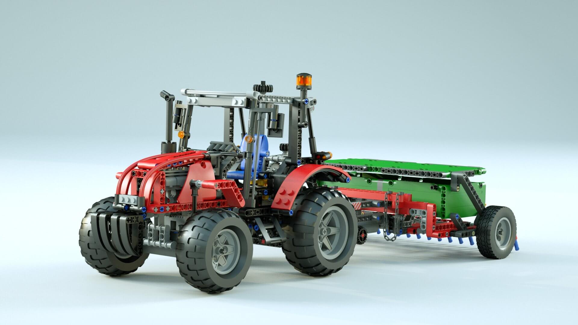 Lego Tractor with Trailer - 3D Model by cat007