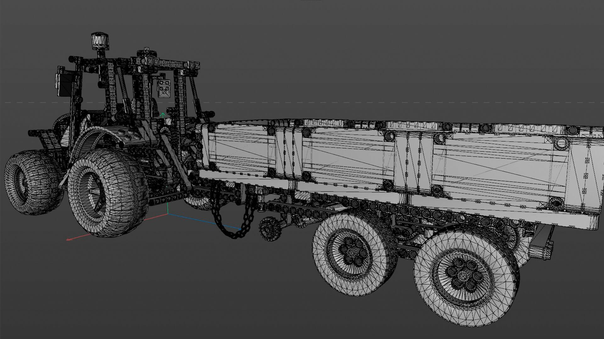 Lego Tractor with Trailer - 3D Model by cat007