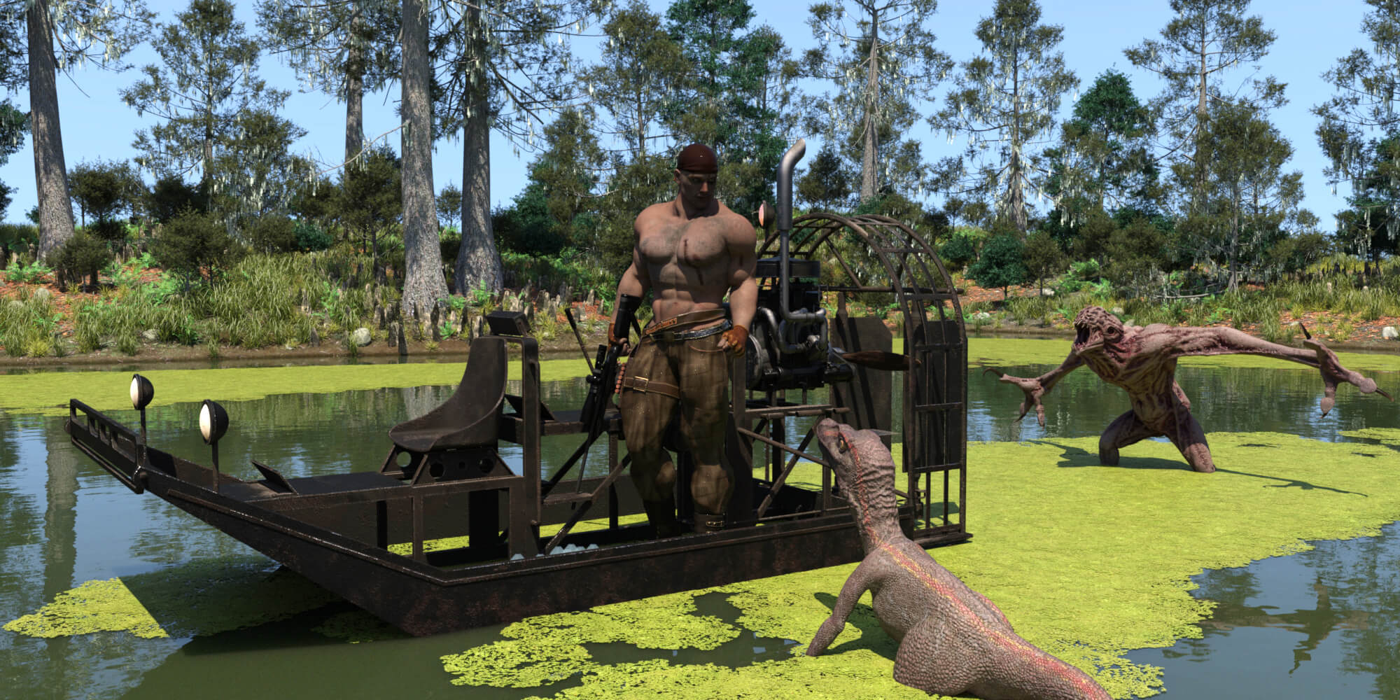Hunter in the swamp 3D Render, Digital Art by catweazle01