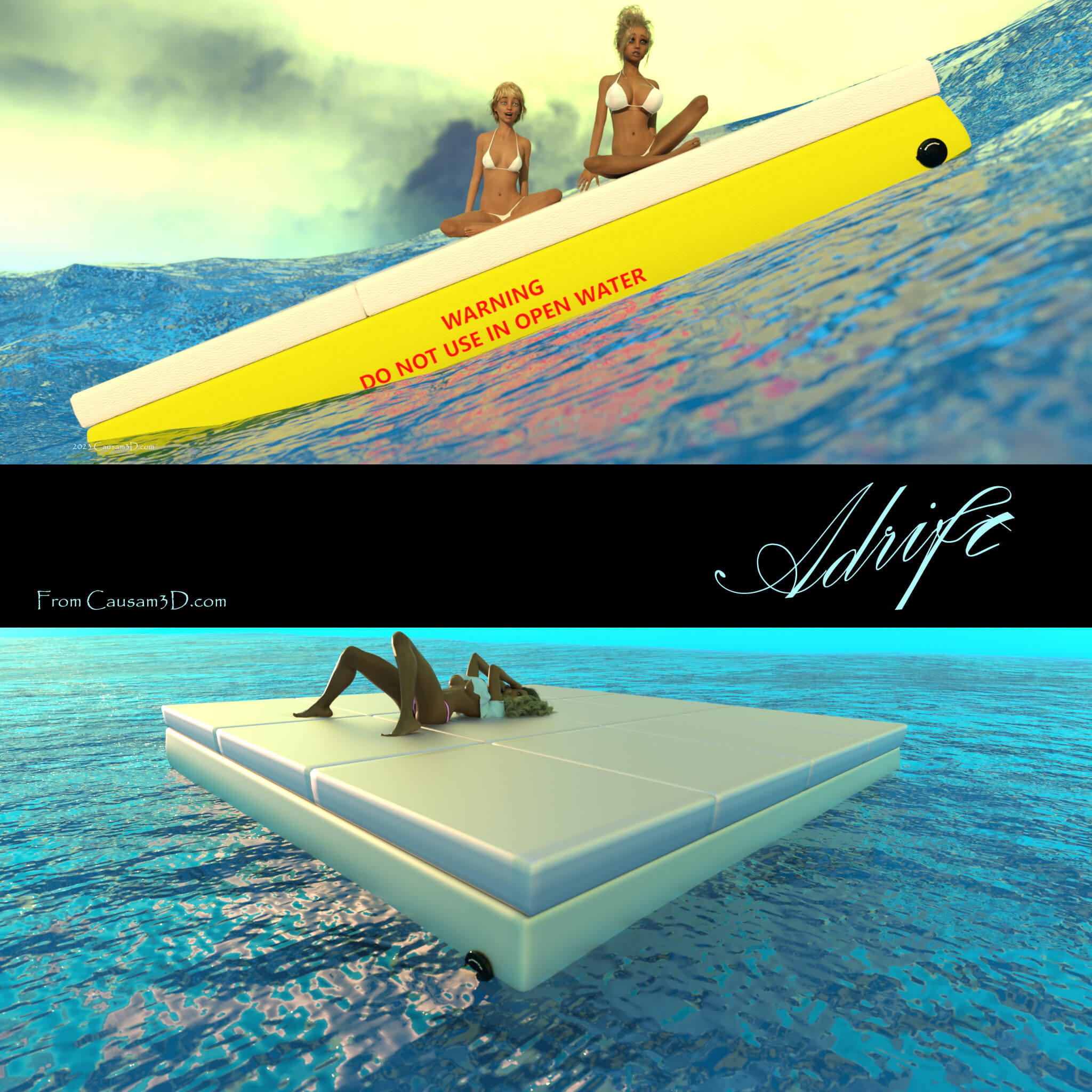 Adrift Floating Bed Set for DAZ Studio by Causam3D
