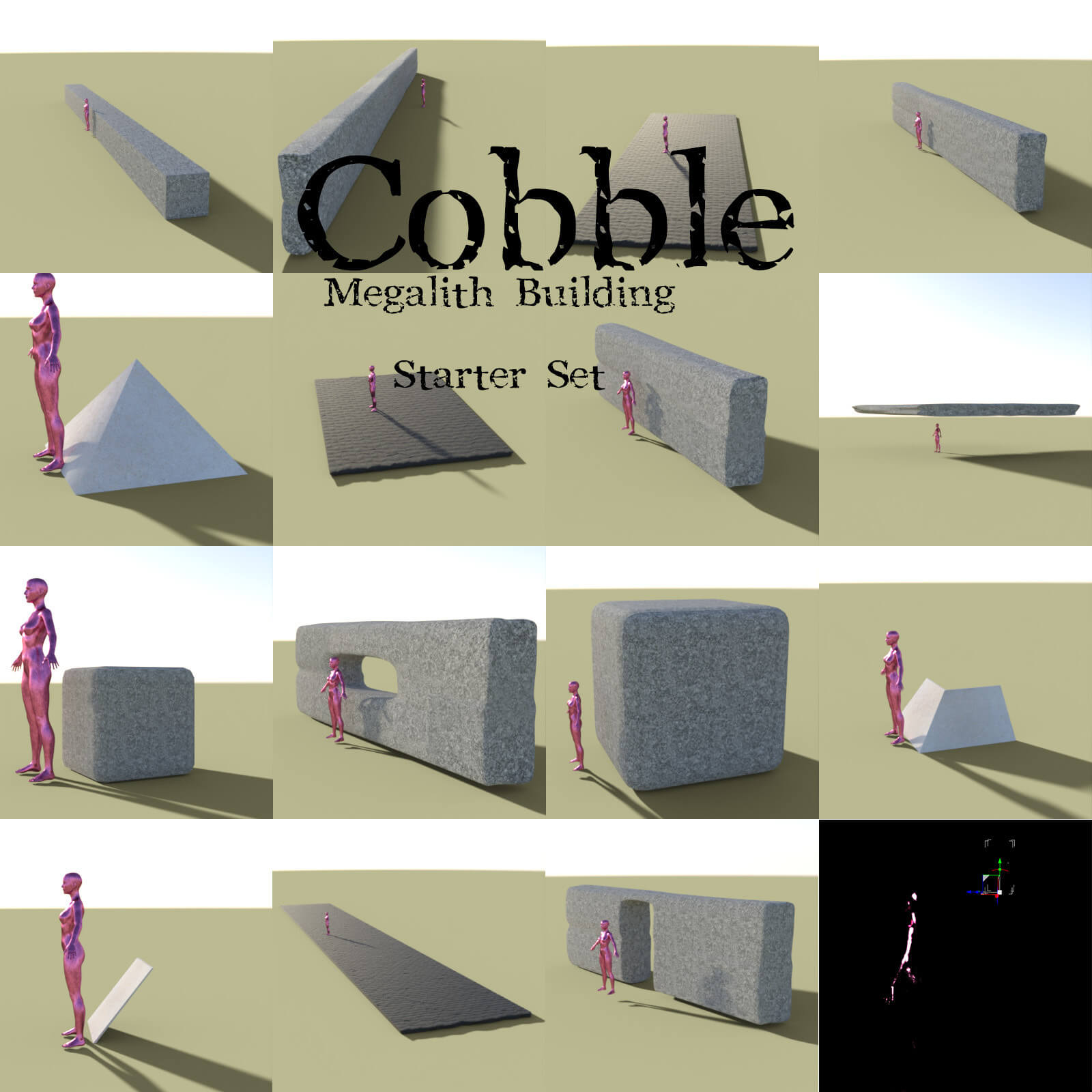 Cobble Megalith Building Starter Set - Daz Content by Causam3D
