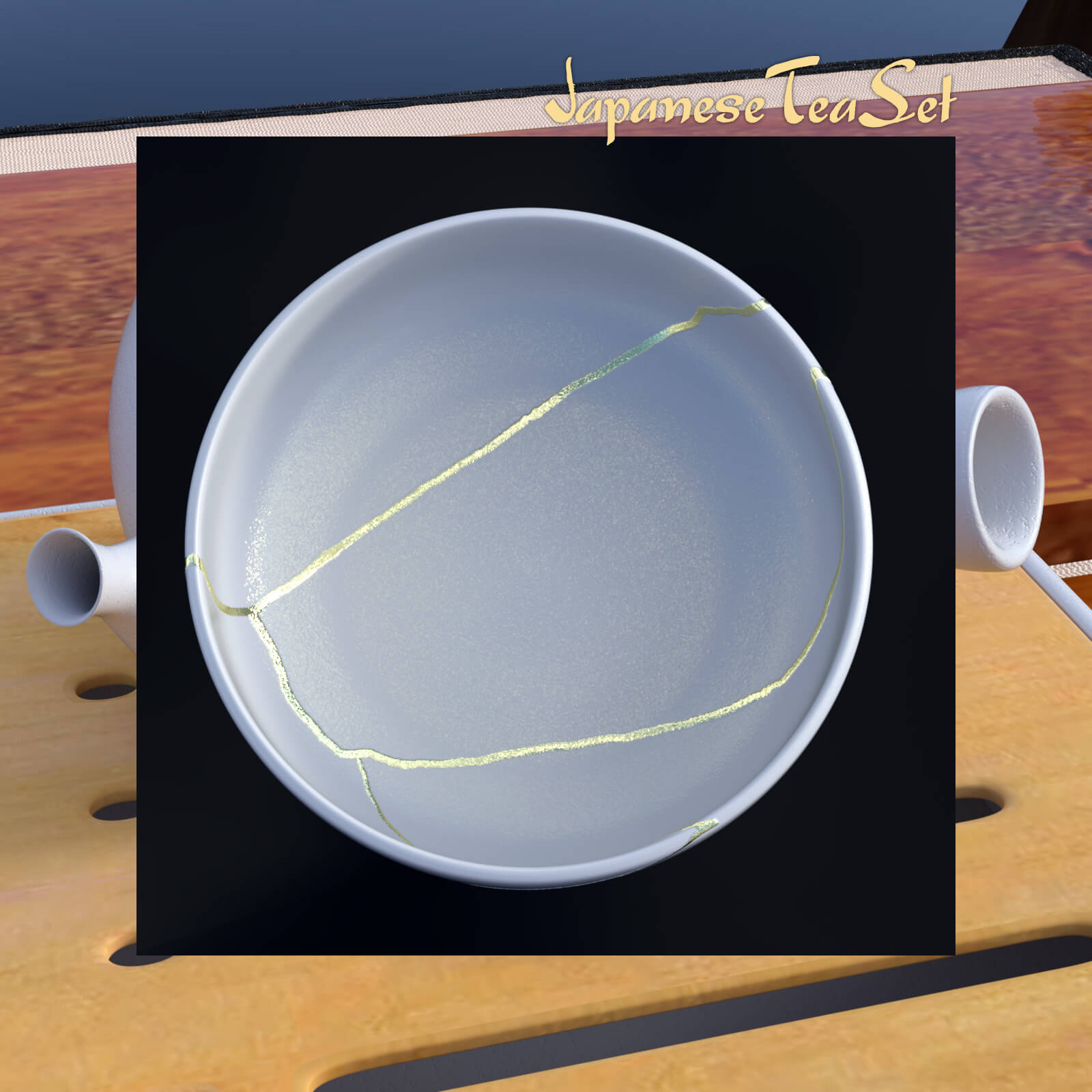 Japanese Tea Set With Kintsugi Patterns for DAZ Studio by Causam3D