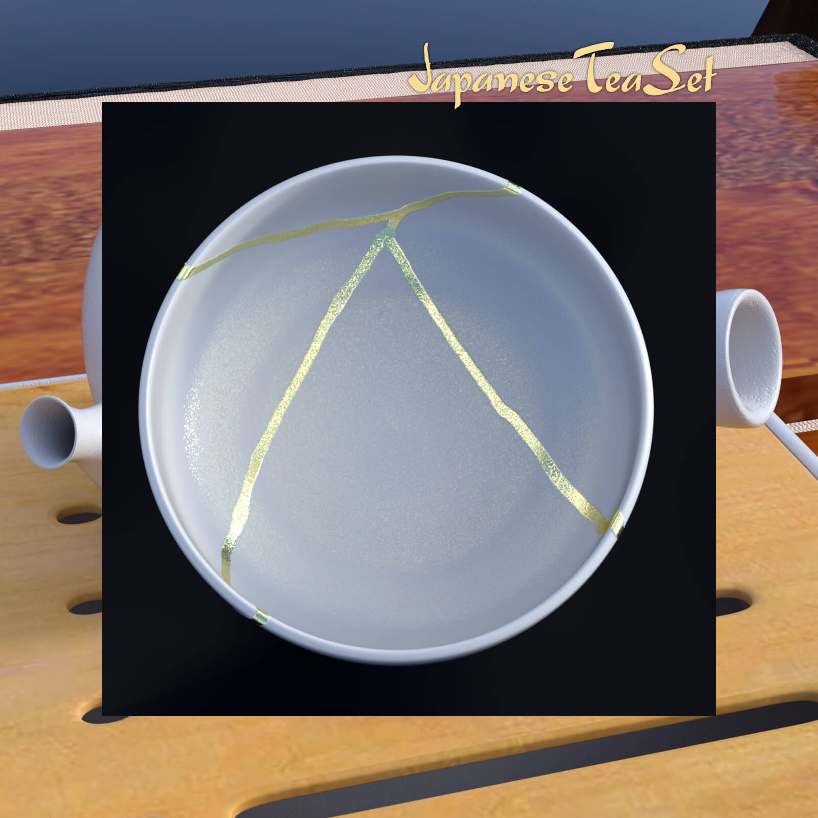Japanese Tea Set With Kintsugi Patterns for DAZ Studio by Causam3D