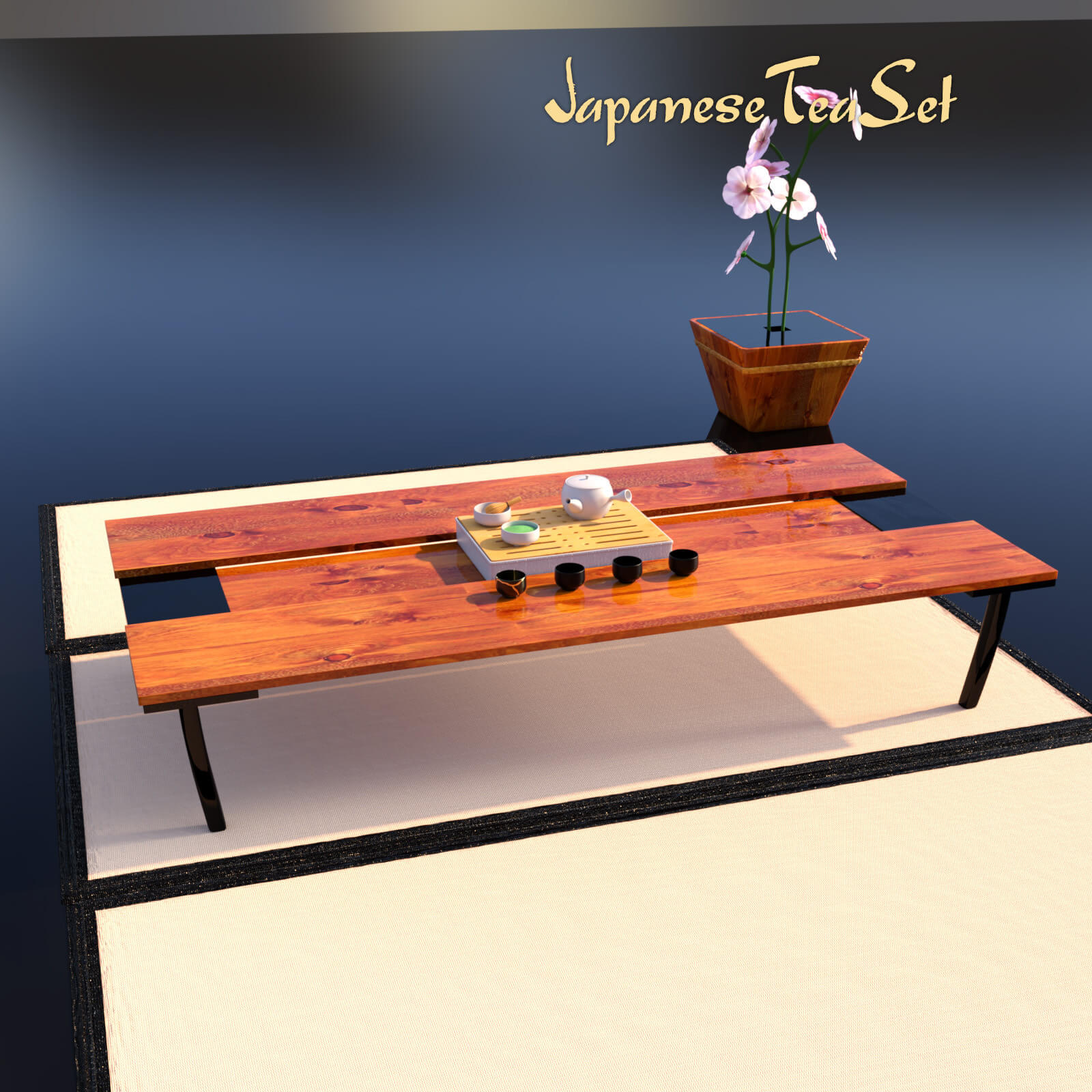 Japanese Tea Set With Kintsugi Patterns for DAZ Studio by Causam3D