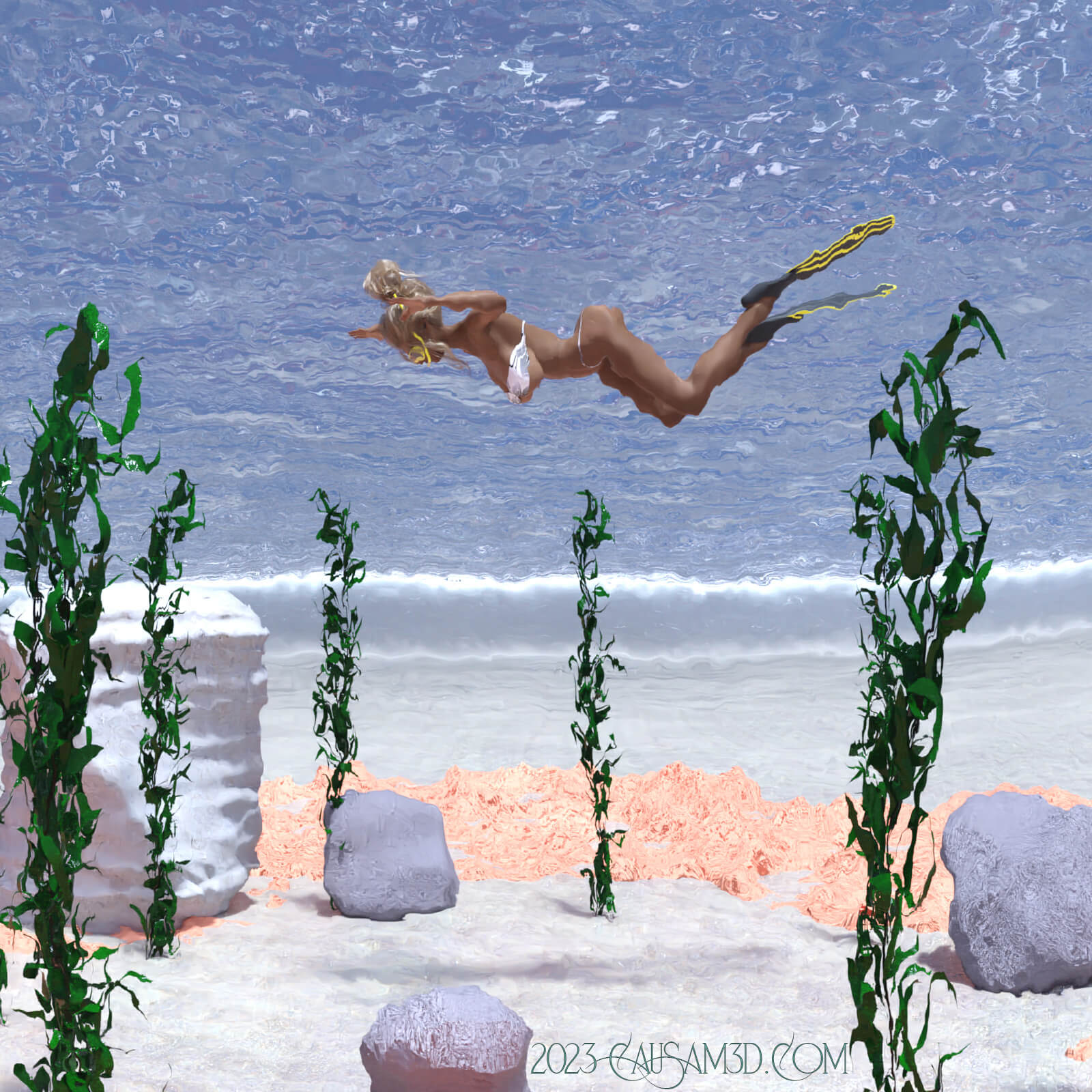 Snorkel World Flippers and Environment for DAZ Studio by Causam3D