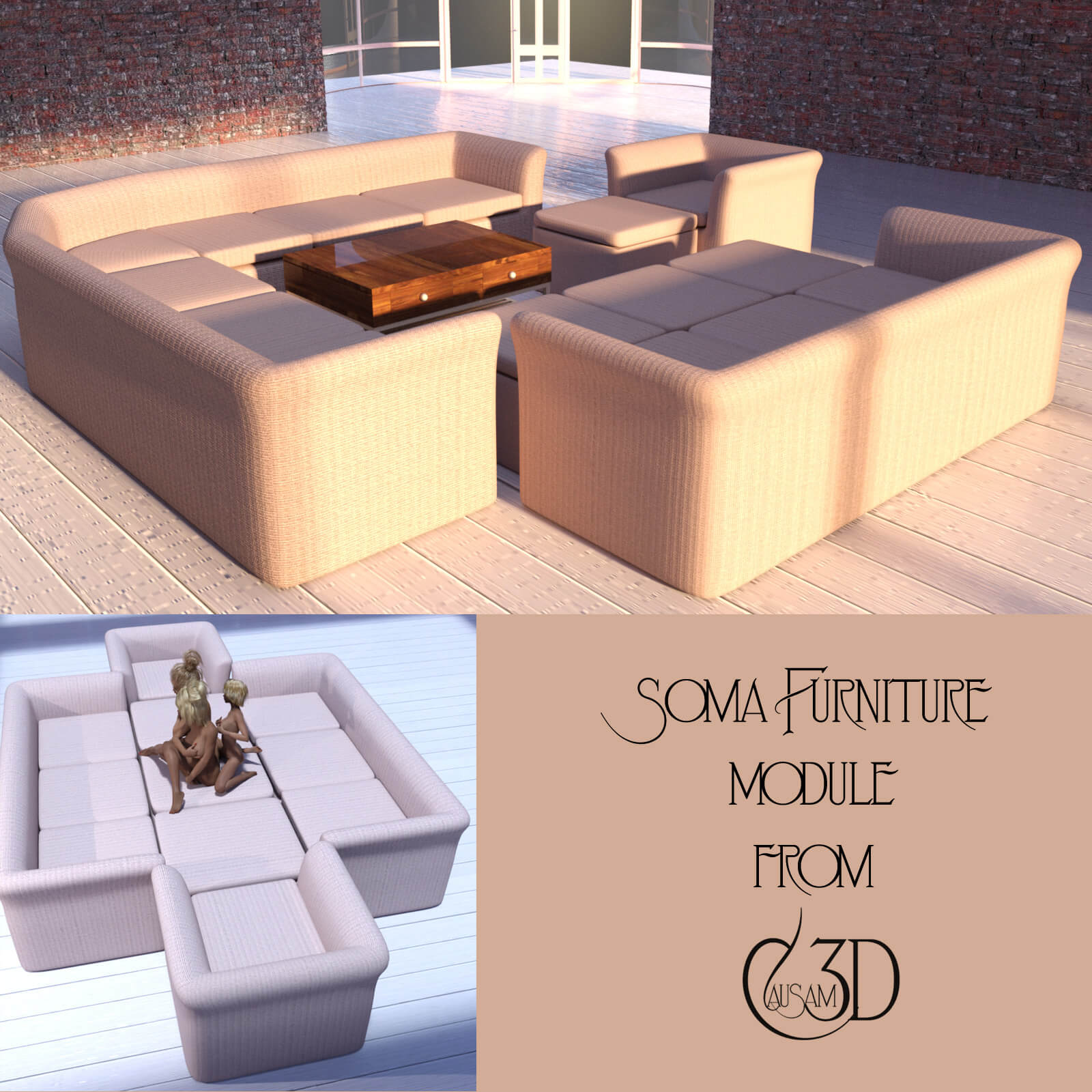 Soma Flat Module 2 - Furniture for DAZ Studio by Causam3D