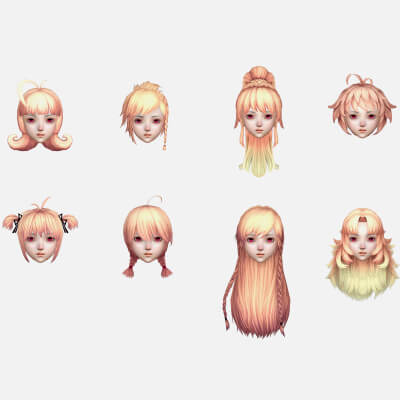 Hair Hair Style Girl Short Hair Long Hair Dye 2 - 3D Model by cg-bob