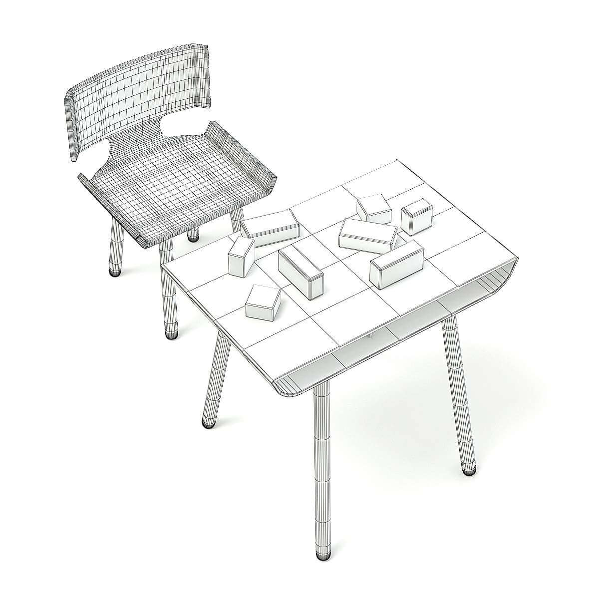 Children Chair and Table with Blocks - 3D Model by cgaxis